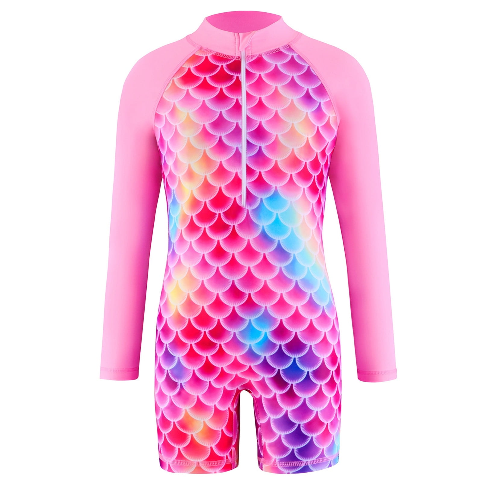 Hwmodou Kids Girls Swimsuit Fish Scale Print Rash Guard Long Sleeve ...