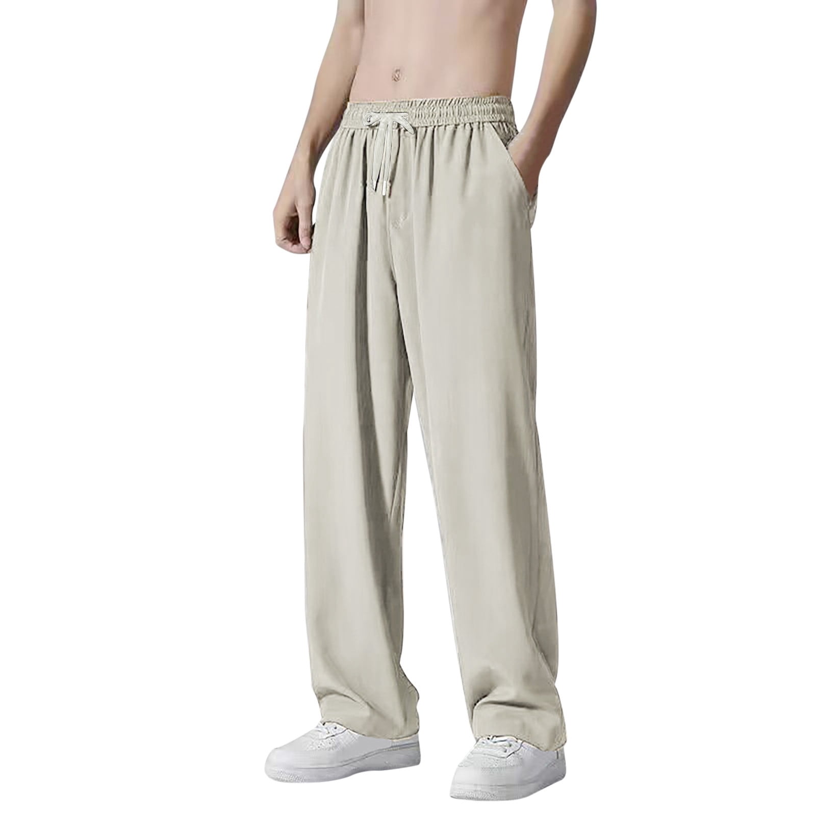 Hwmodou Male Pants Casual Men's Slacks With Deep Pockets Loose Fit ...