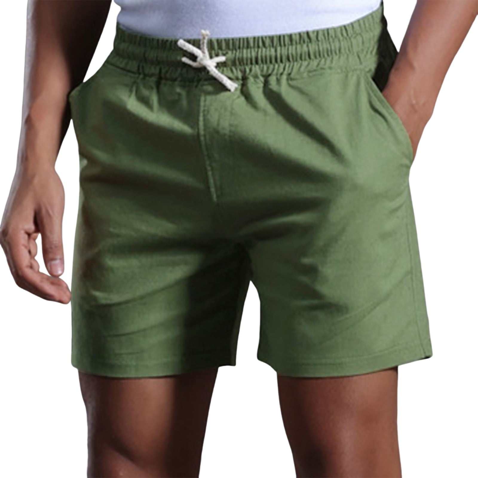 Hwmodou Men Pants Workout Male Solid Color Linen Shorts Pocket Design ...