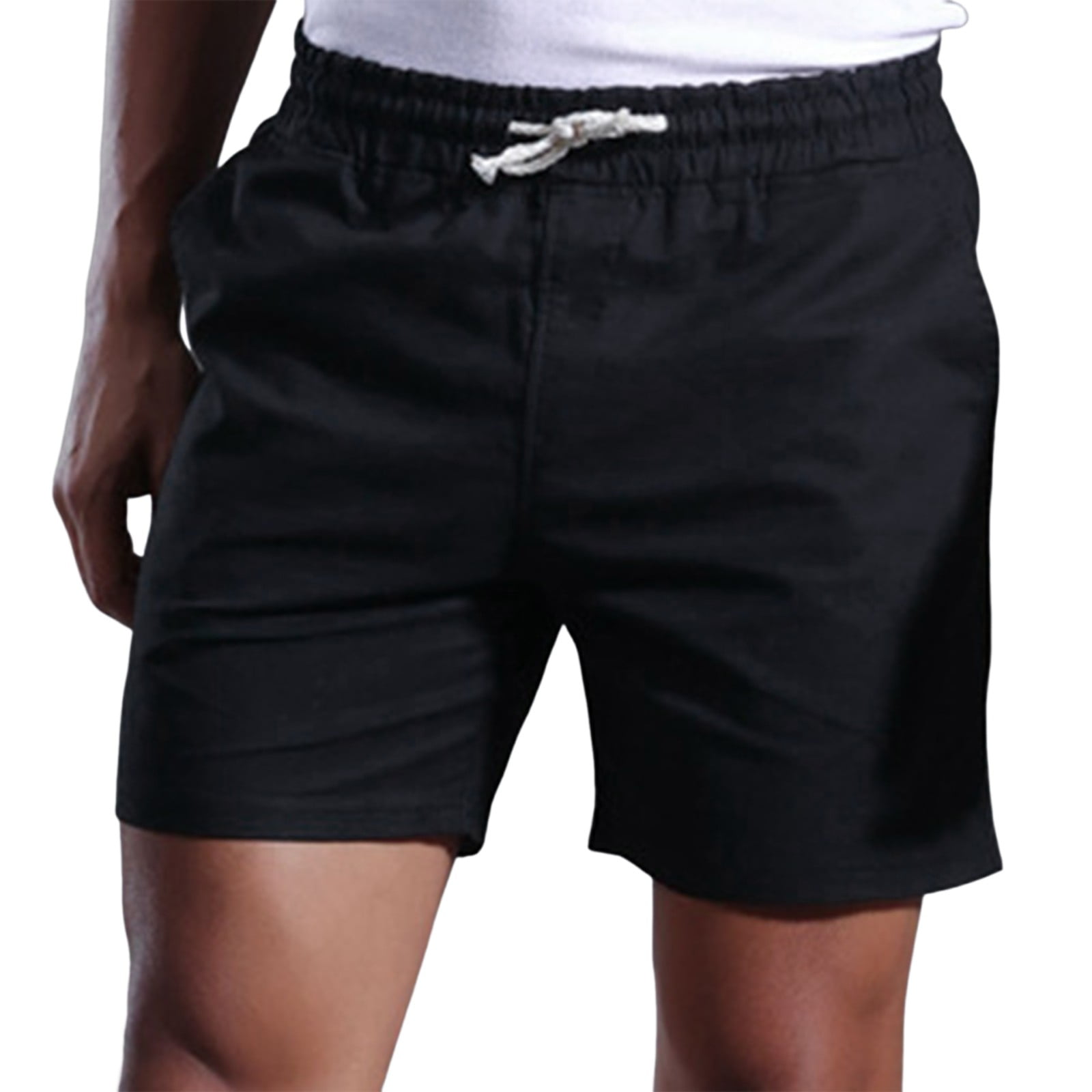 Hwmodou Men Pants Workout Male Solid Color Linen Shorts Pocket Design ...