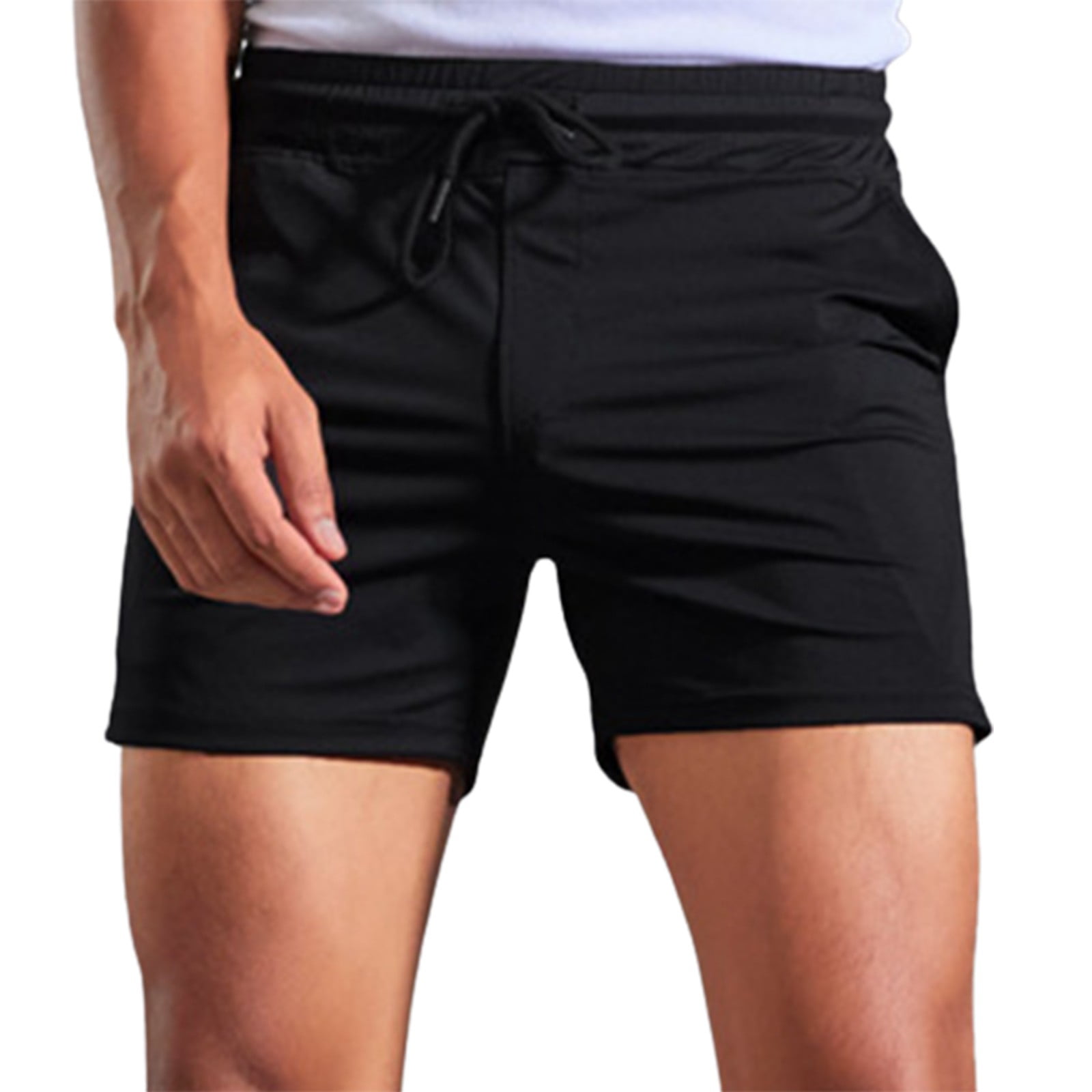 Hwmodou Men Pants Workout Male Solid Color Striped Shorts Three Quarter ...