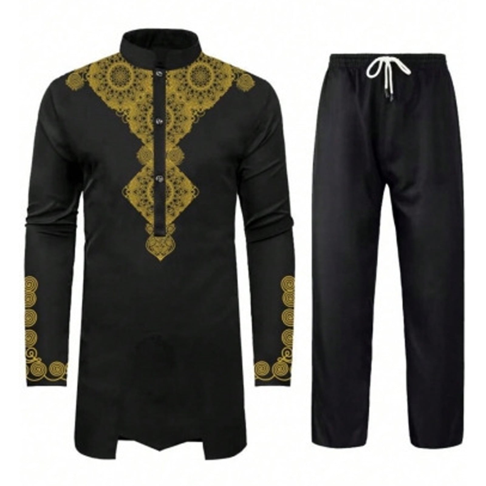 Hwmodou Men'S African 2 Piece Set Traditional Suit Stamp Print Dashiki ...