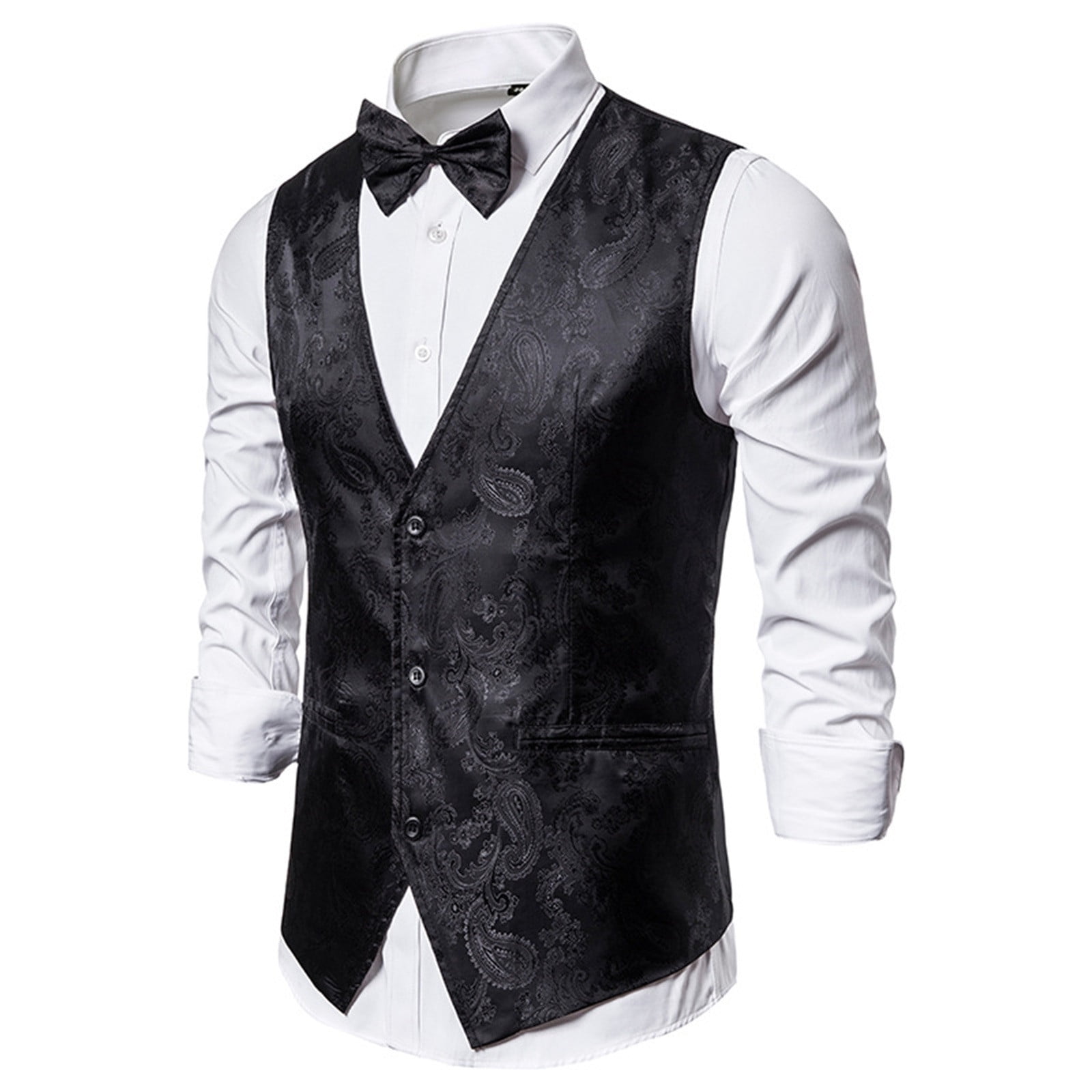 Hwmodou Men'S Suit Vest V Neck Silm Fit Floral Formal Suit Waist Coat ...