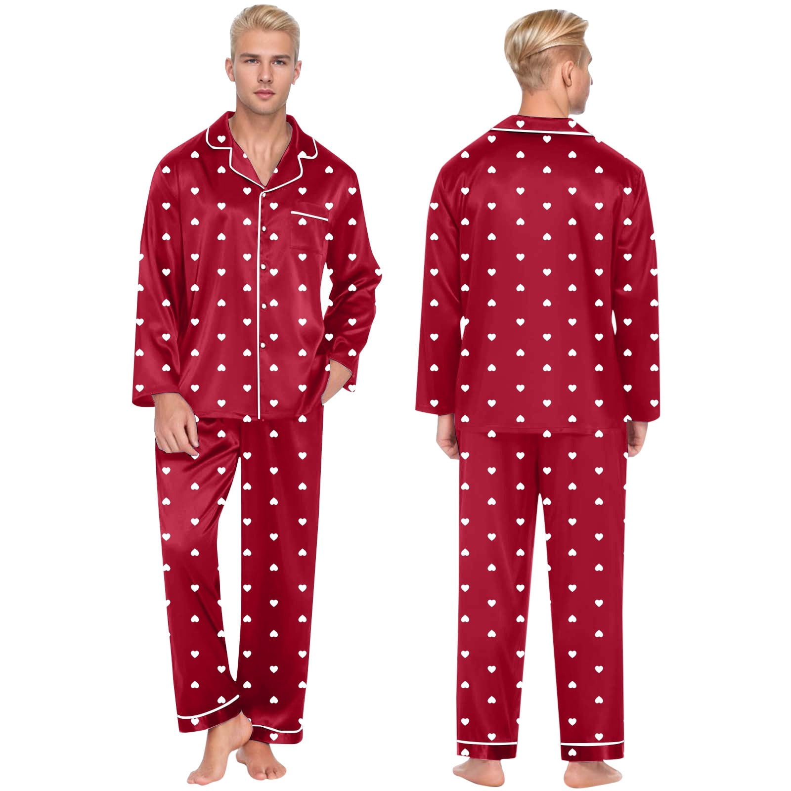 Hwmodou Mens Sleepwears Valentine's Day Love Heart Printed Solid ...
