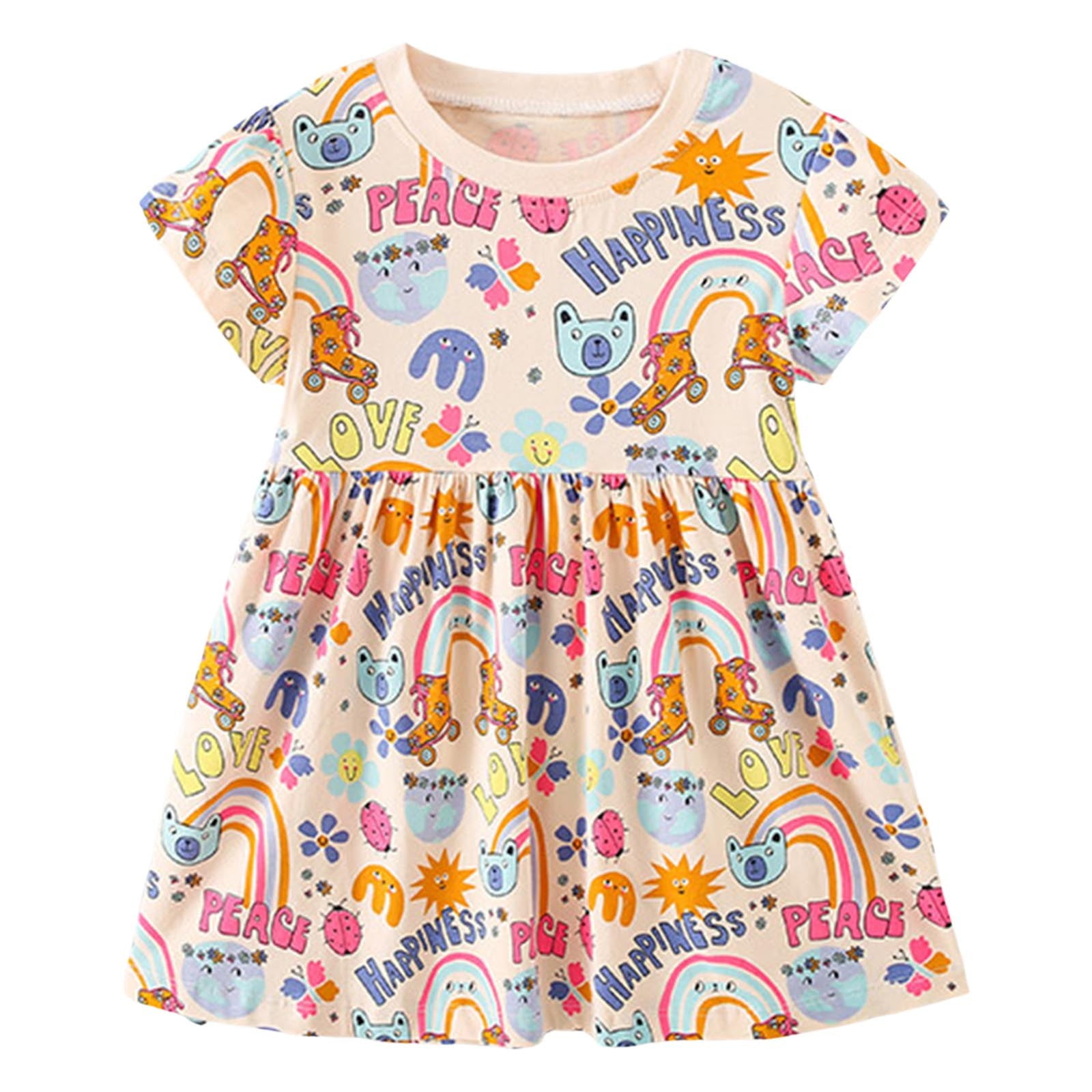 Hwmodou Toddler Baby Dresses Short Sleeve Cartoon Prints Each Paty Dress Princess Dress Clothes ...