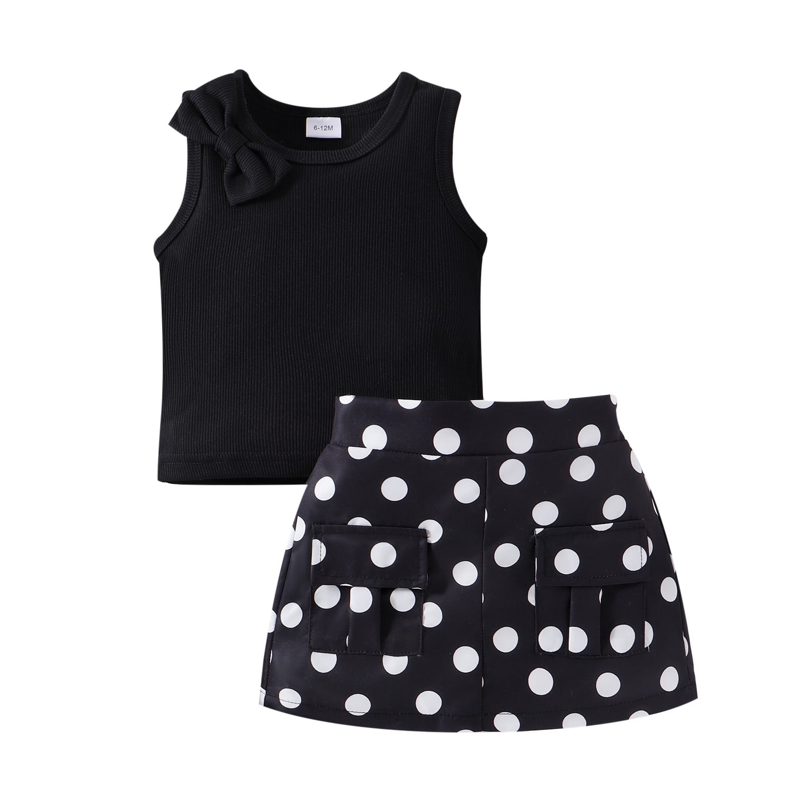 Hwmodou Toddler Baby Girls 2 Piece Cotton Blend Outfits Summer Girl Vest Solid Color Top + Polka ...