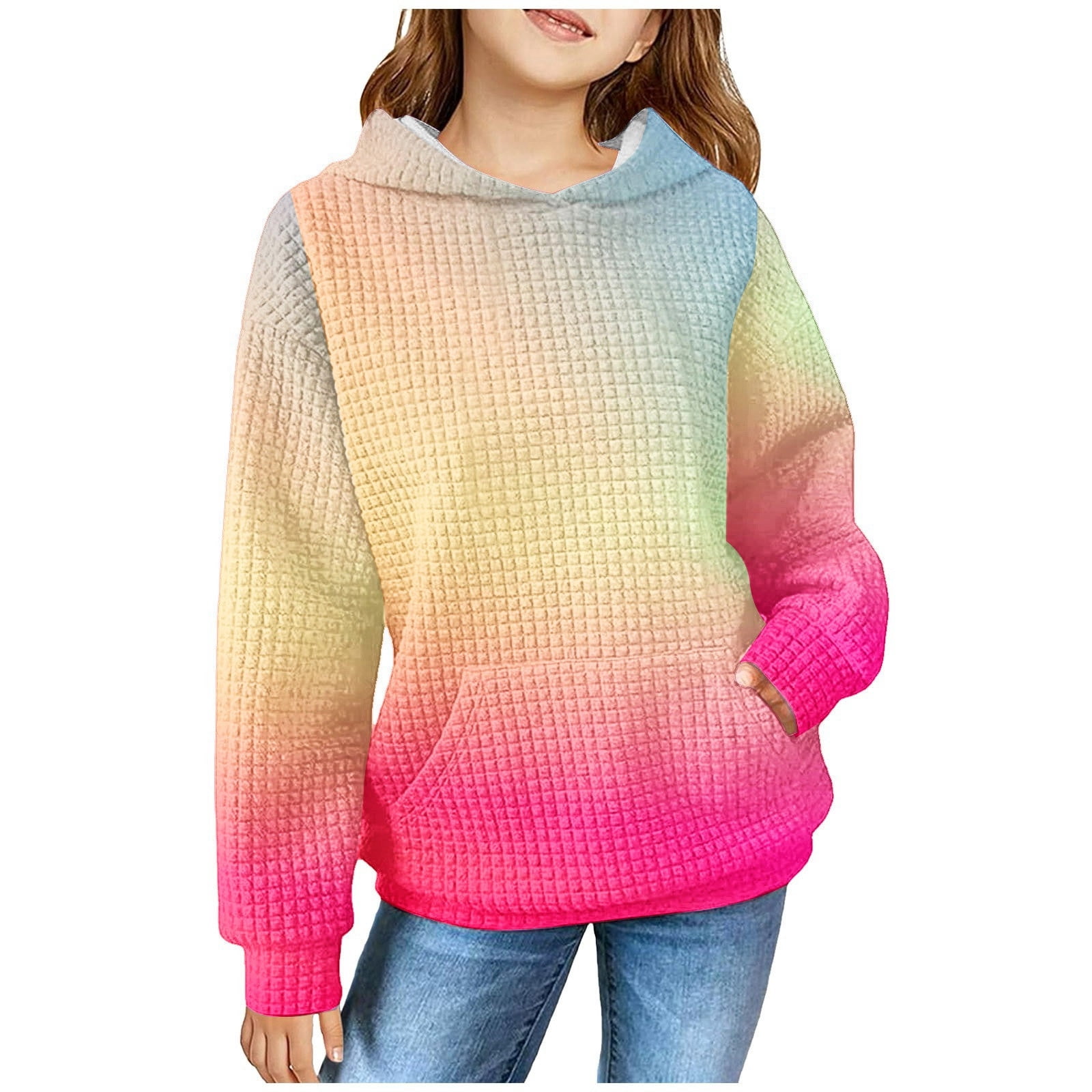 Hwmodou Toddler Girls Waffle Hoodies Long Sleeved Top Outdoor Workout ...