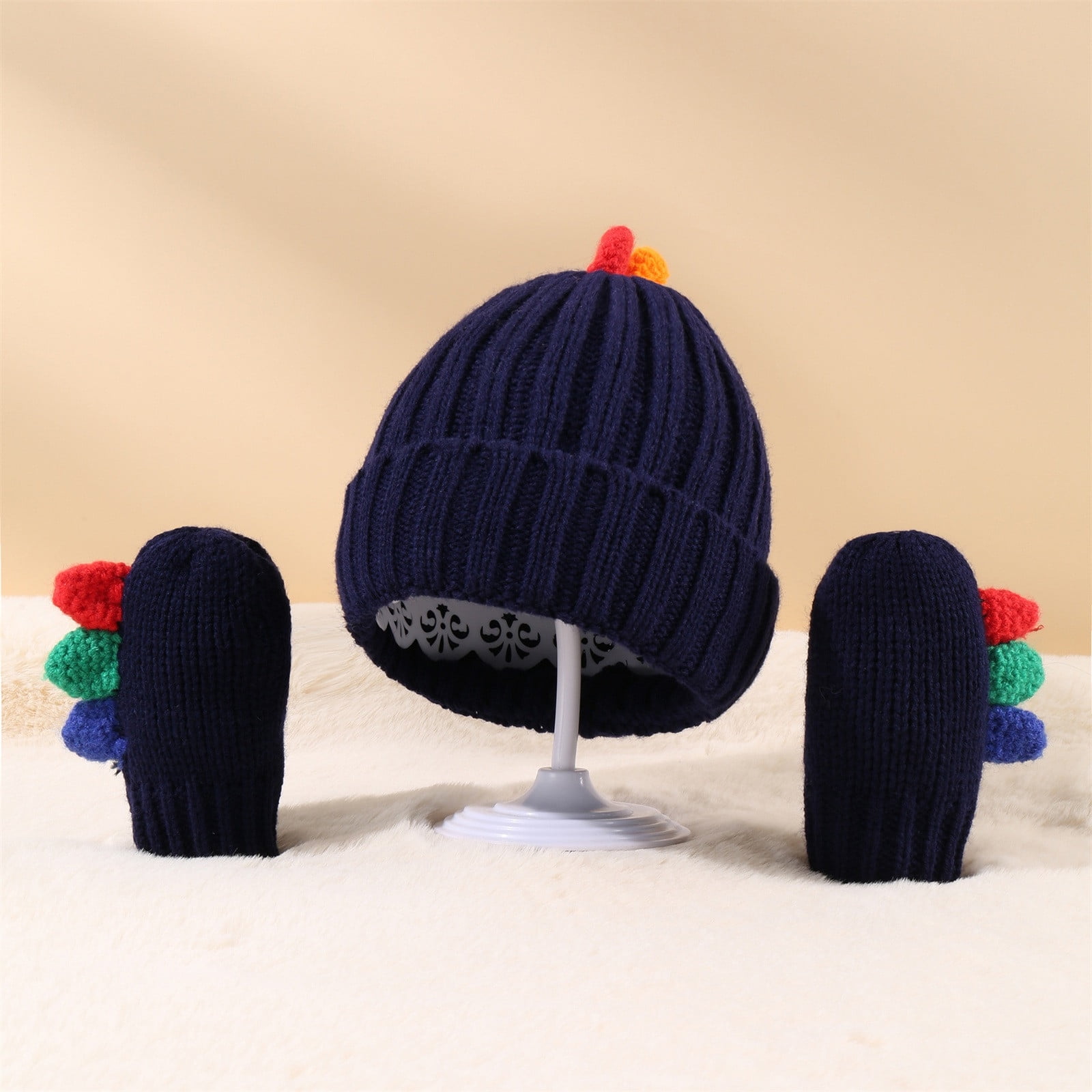 Hwmodou Toddler Winter Hat Baby Mittens Set Girls Boys Warm Knit Cute ...