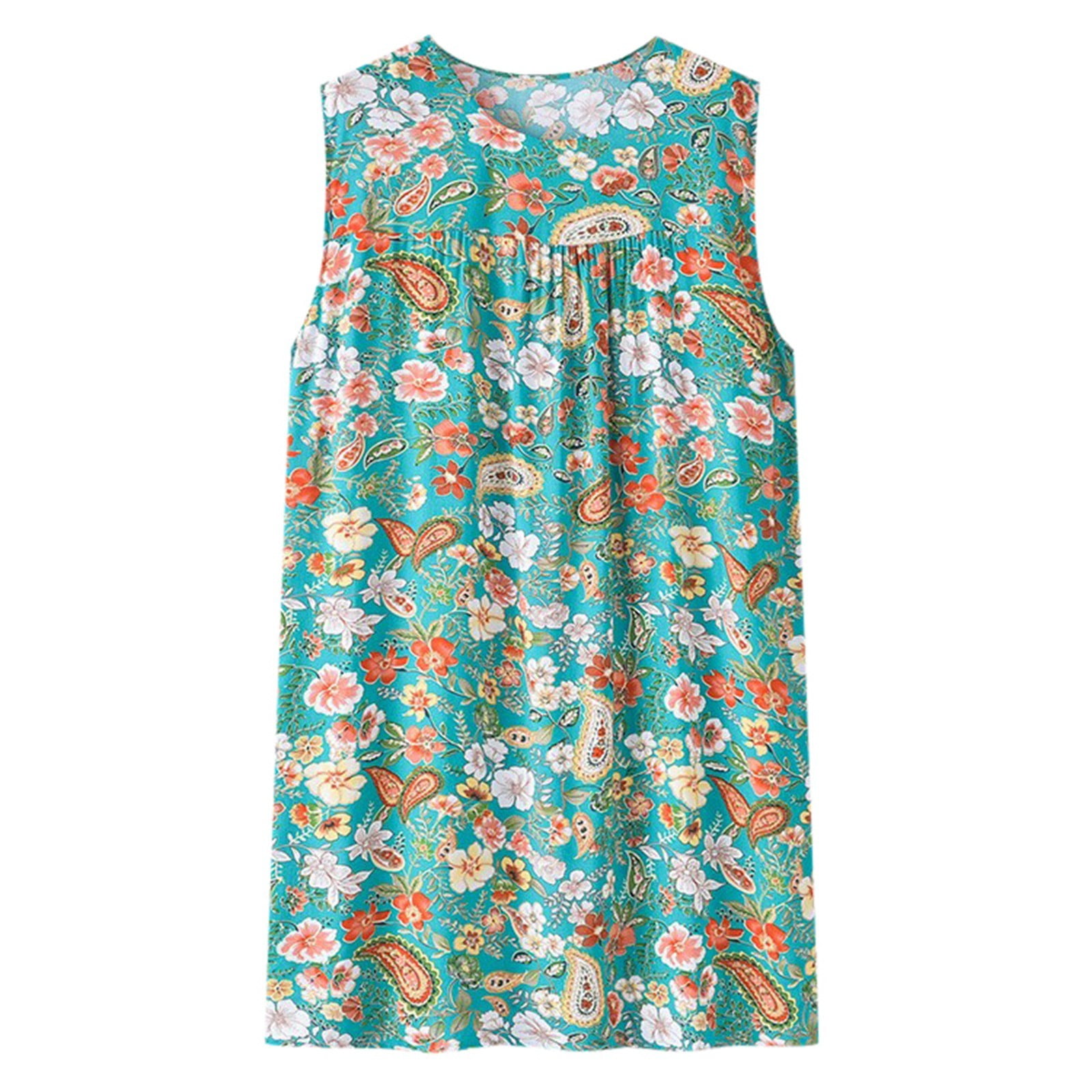 Hwmodou Women Dresses Summer Sleeveless Vacation Simple Pocket Nightdress Pajamas Thin Loose