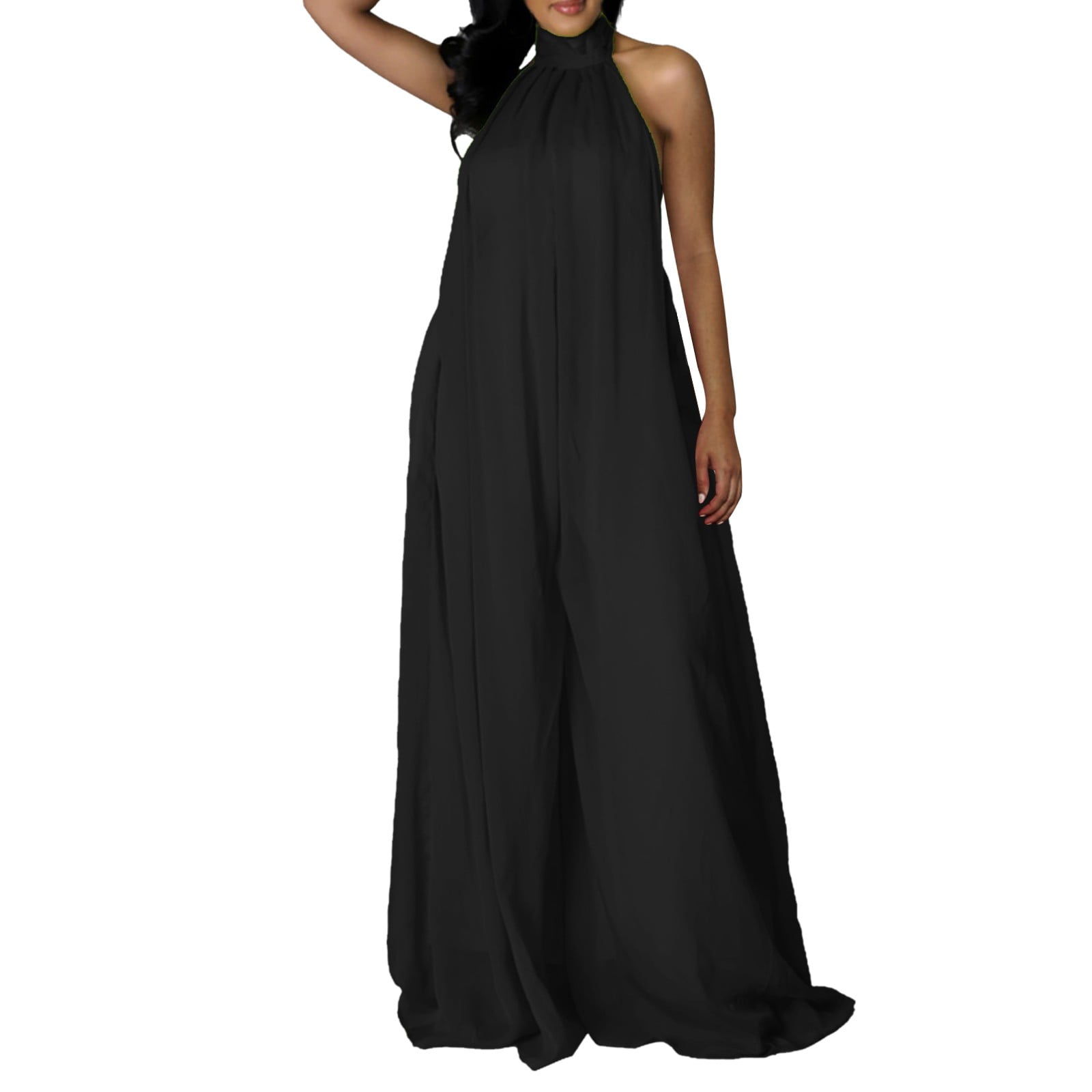 Hwmodou Women Jumpsuits Formal Womens Sexy Summer Jumpsuit Neck Sleeveless Chiffon Wide Leg
