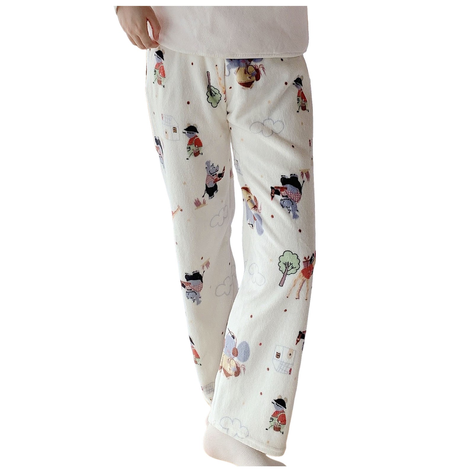 Hwmodou Women Pajamas Botooms Cartoon Cute Fuzzy Pajama Pants Flannel ...