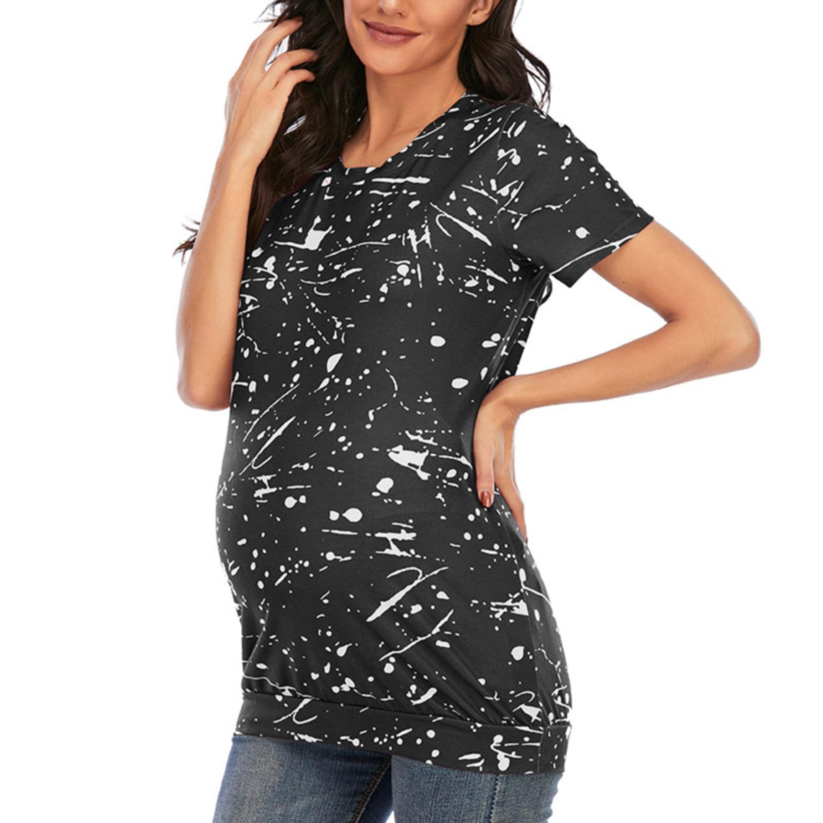 Hwmodou Women Pregnant T-shirts Women's Maternity Round Neck Short ...