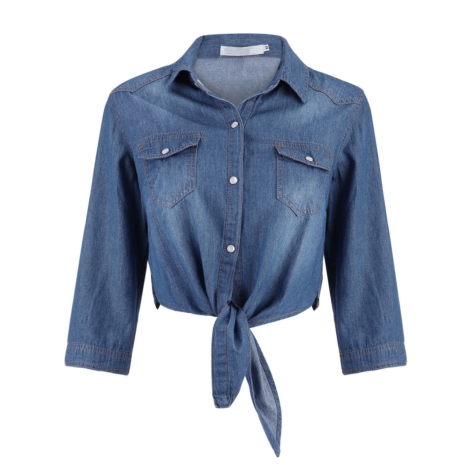 Hwmodou Women's Denim Vest Womens Casual 3/4 Sleeve Button Down Crop ...
