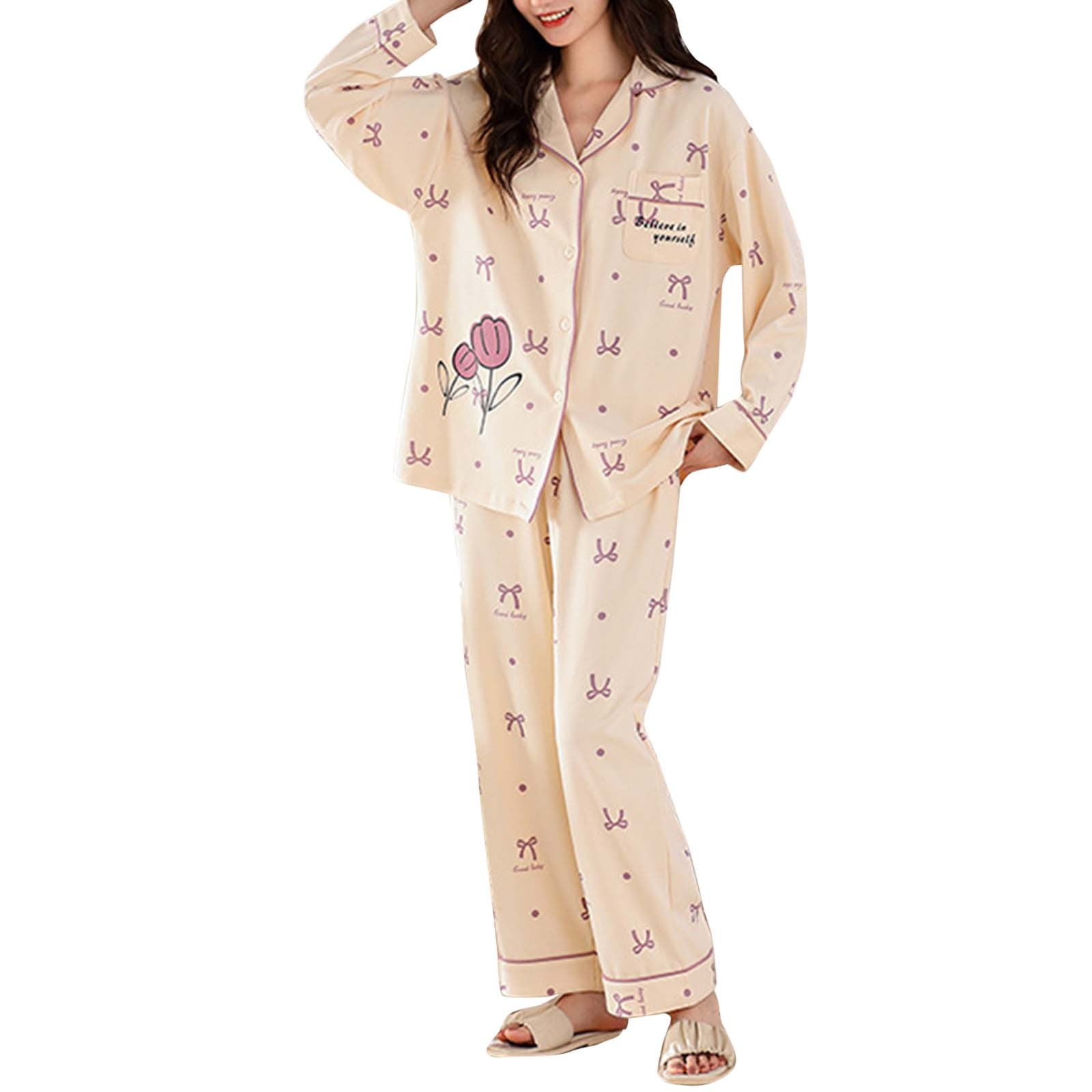 Hwmodou Womens Pajama Outfits Sets Cotton Pyjamas Female Autumn 2023 ...