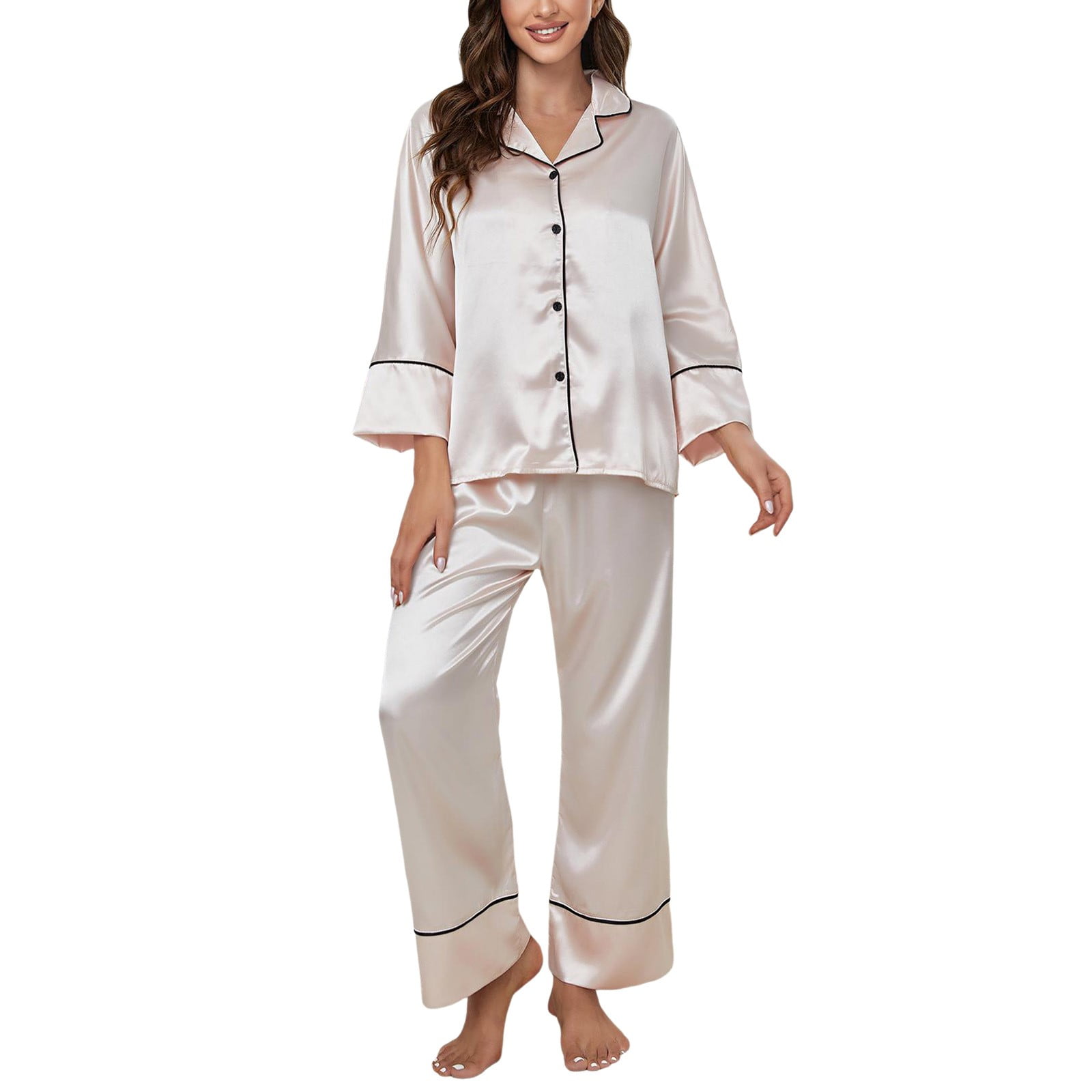 Hwmodou Womens Pajama Outfits Sets Women's Classic Button Down Long ...