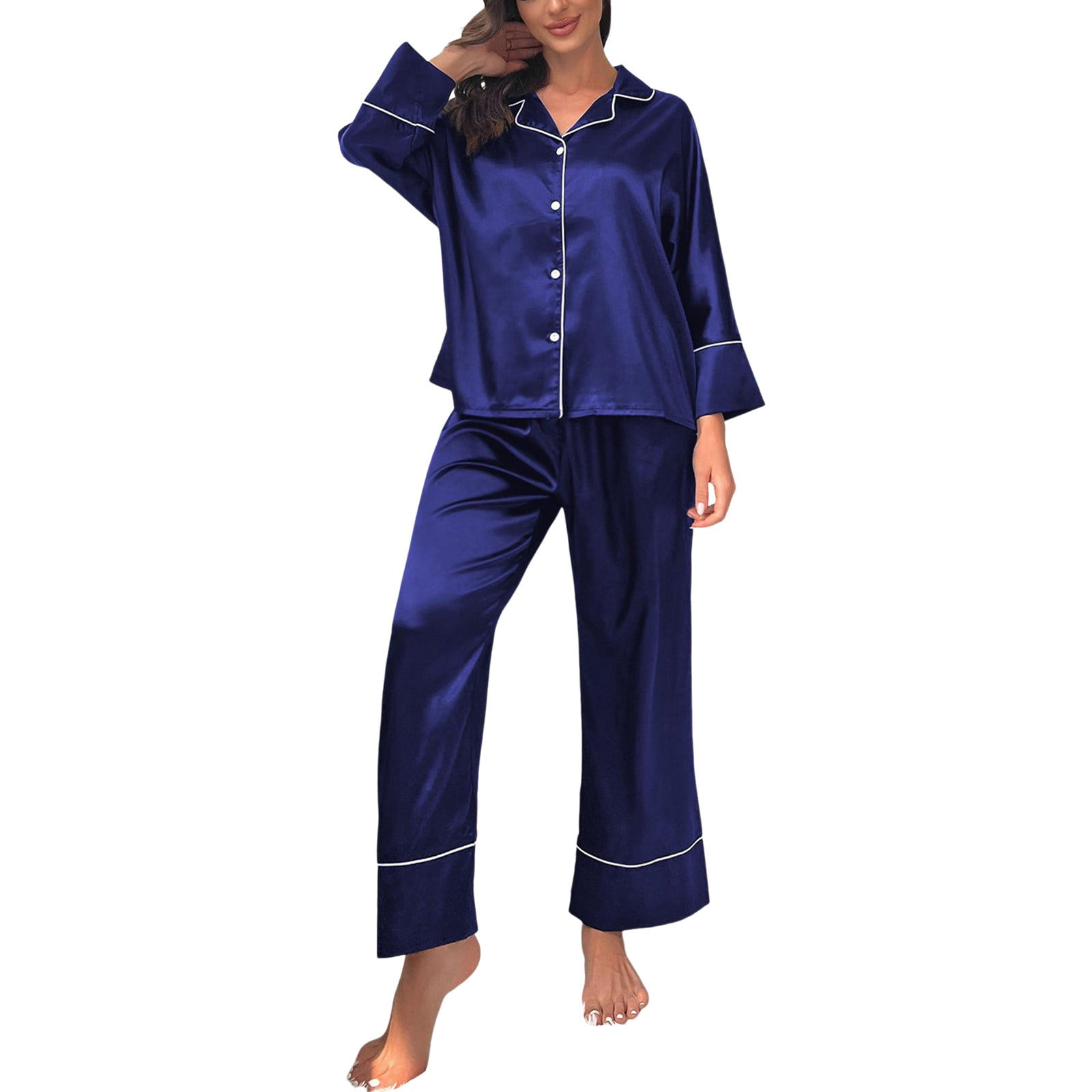 Hwmodou Womens Pajama Outfits Sets Women's Classic Button Down Long ...