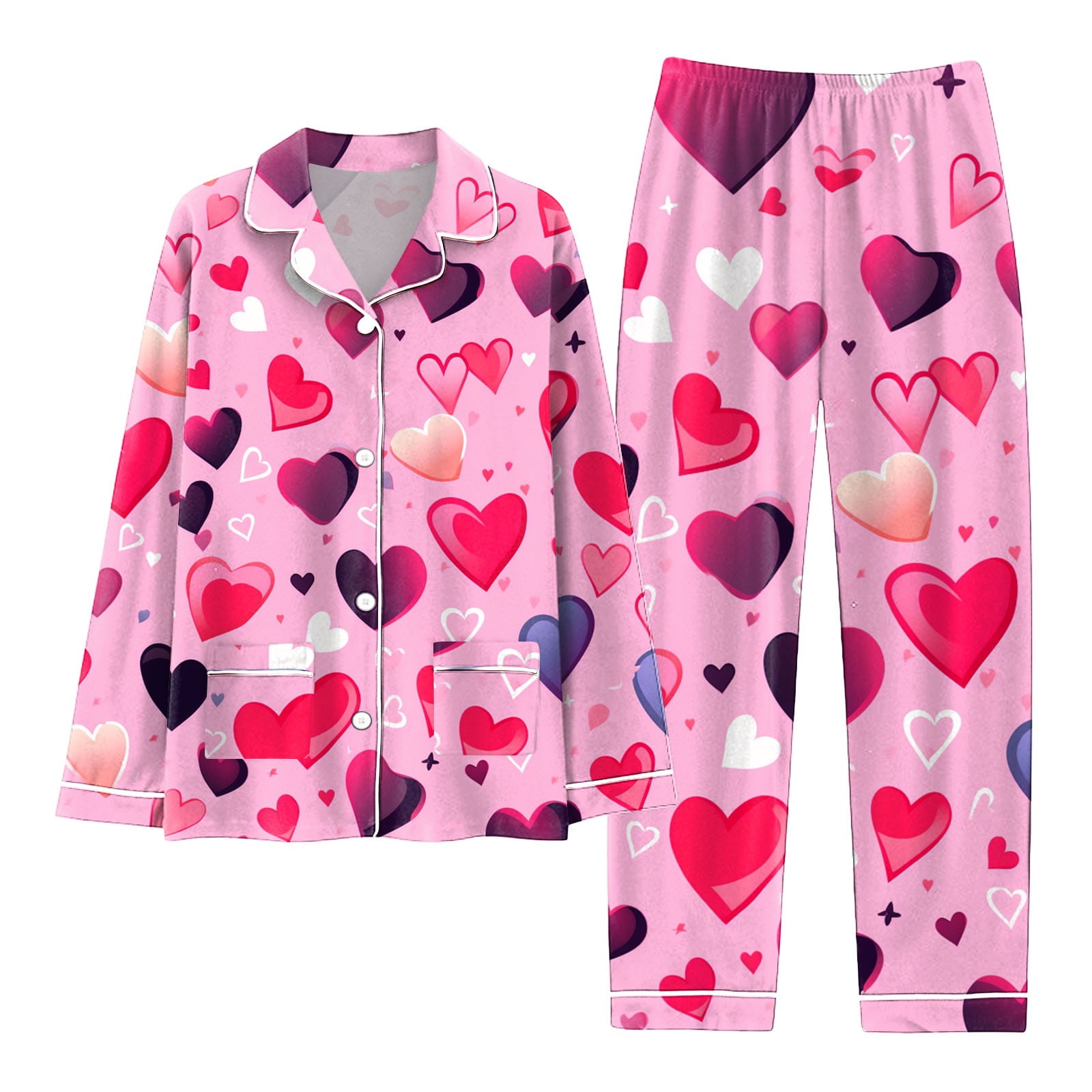 Hwmodou Womens Sleepwears Valentine's Day Love Heart Printed Solid ...