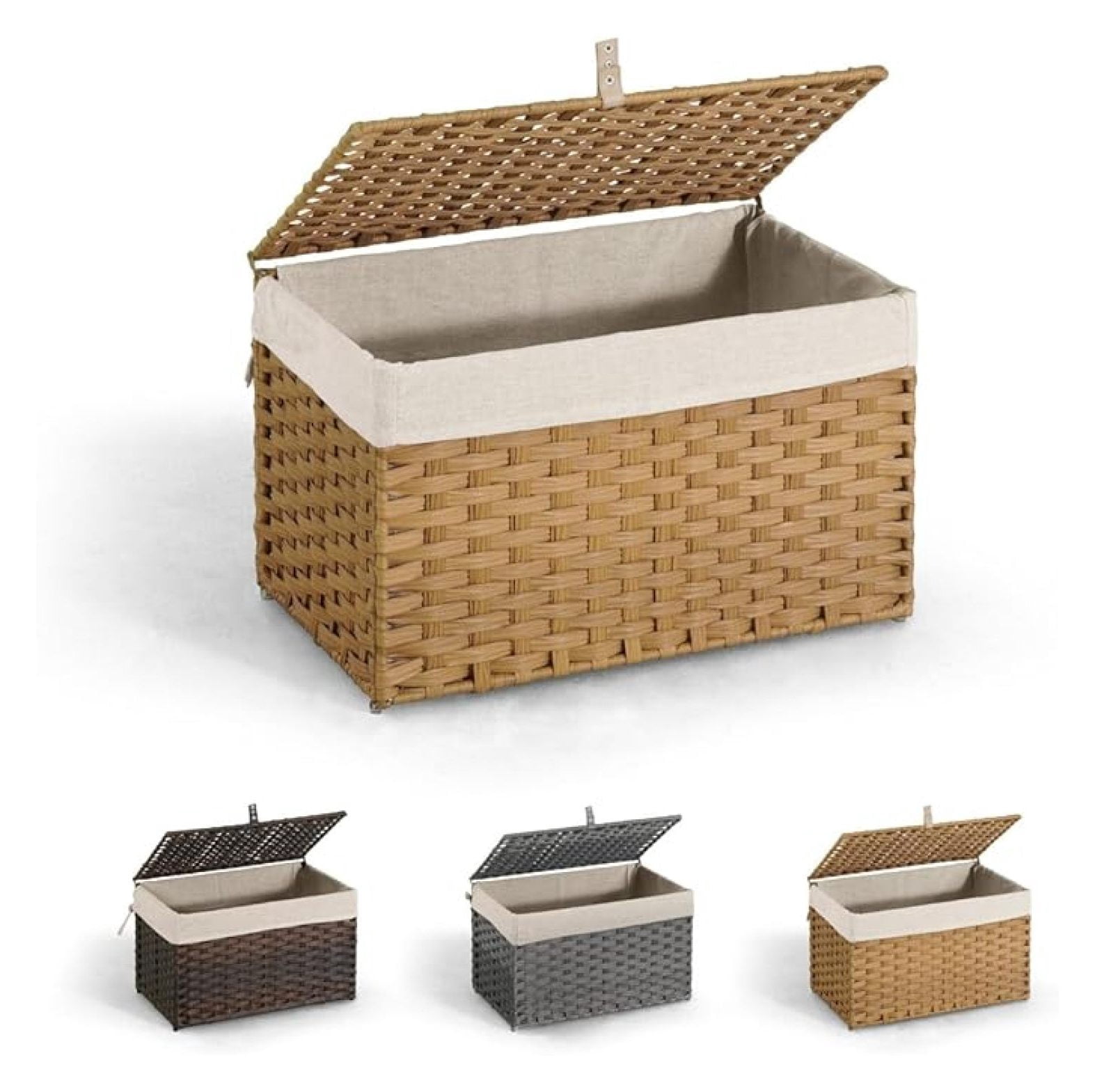 Hwoven Storage Basket w/ Lid & Hles, 2 Removable Liner Bags, Foldable ...
