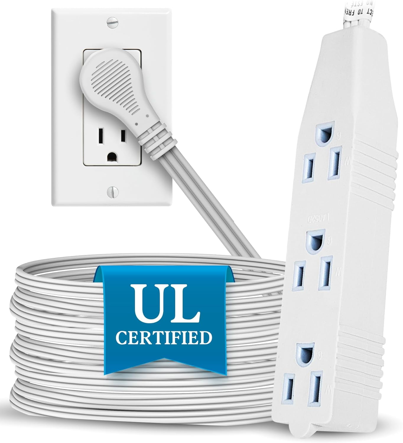 Flat Multiple Outlet Extension Cord 8 Ft For Indoor Use By - Ul-Listed ...
