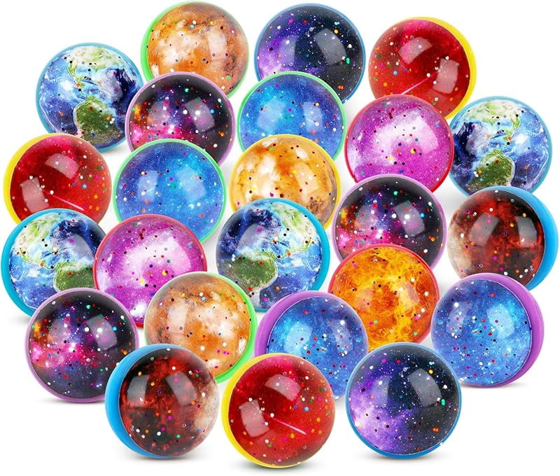 Hxezoc 24 Pcs Glitter Bouncy Balls for Kids, 32mm 6 Colors Rubber ...