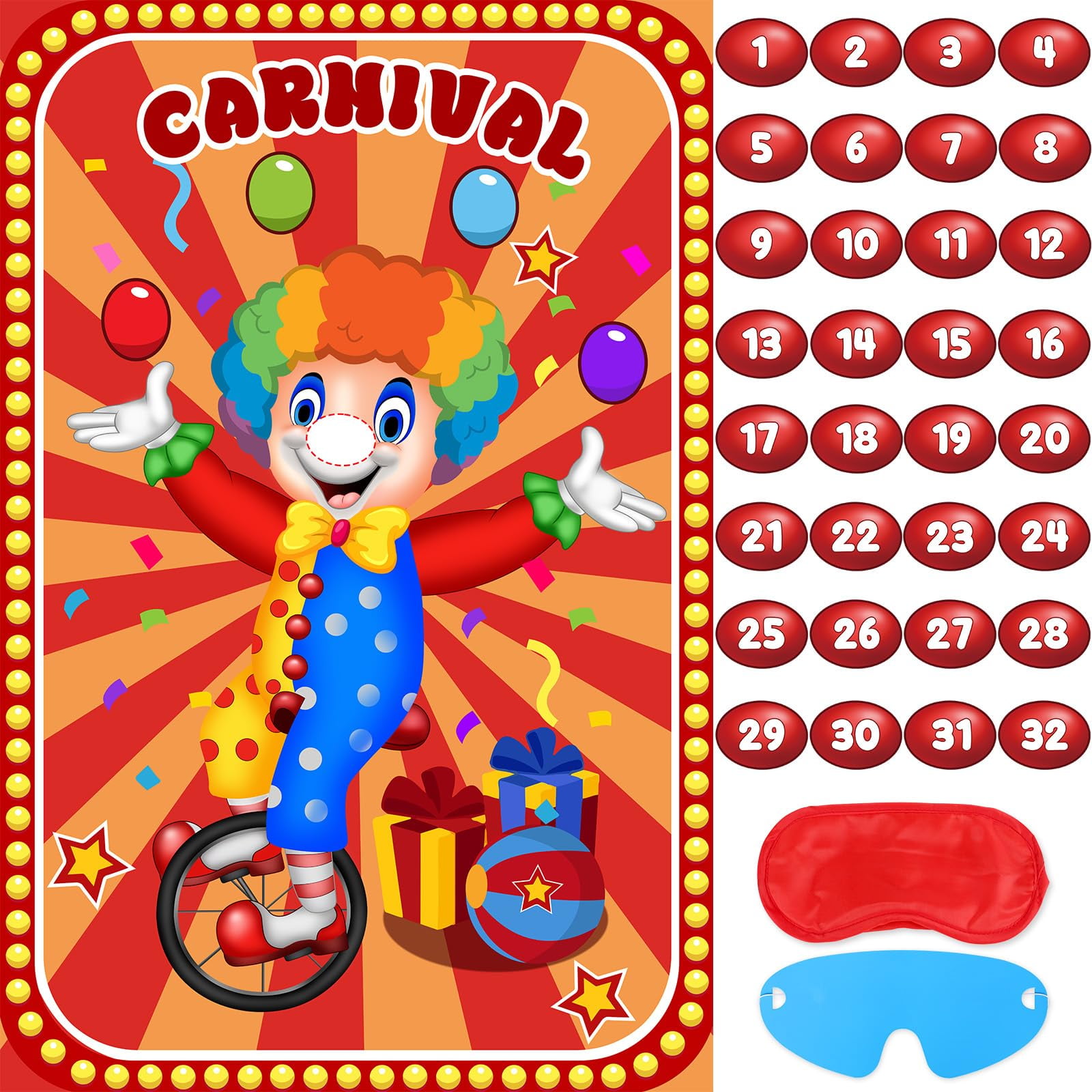 Hxezoc Circus Party Games, Pin The AIS1 Noses on The Clown With 32 Pcs ...
