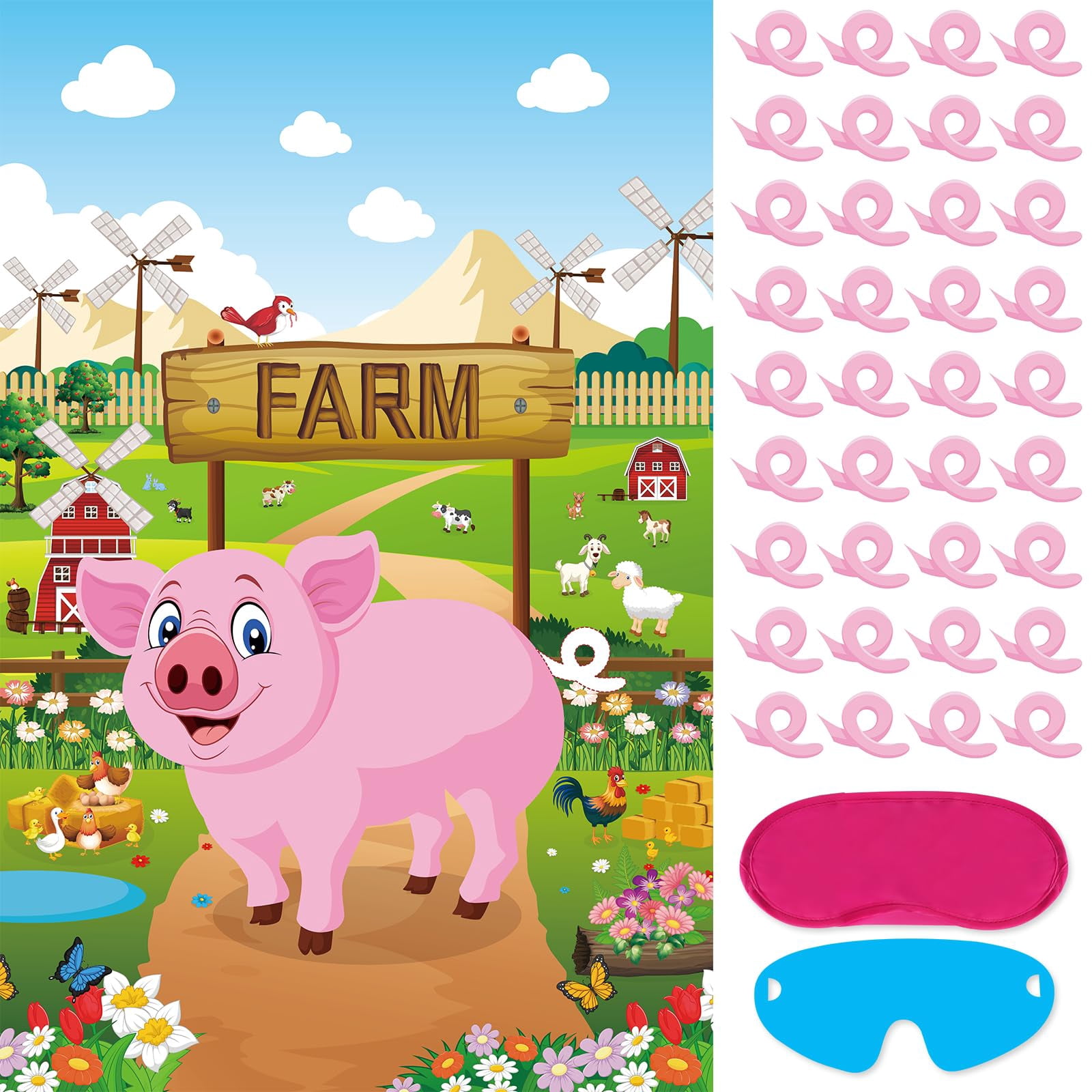 Hxezoc Farm Animal Party SSF20 Games Pin The Tail on The Pig with 36 ...