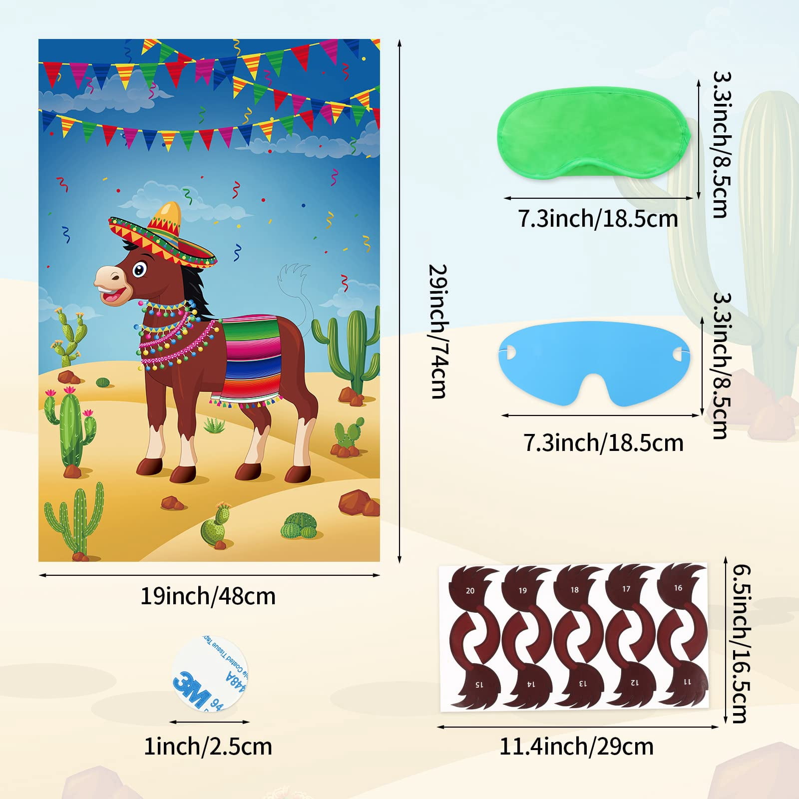Hxezoc Pin The AJH3 Tail On The Donkey Party Game With 50 Pcs Tails ...