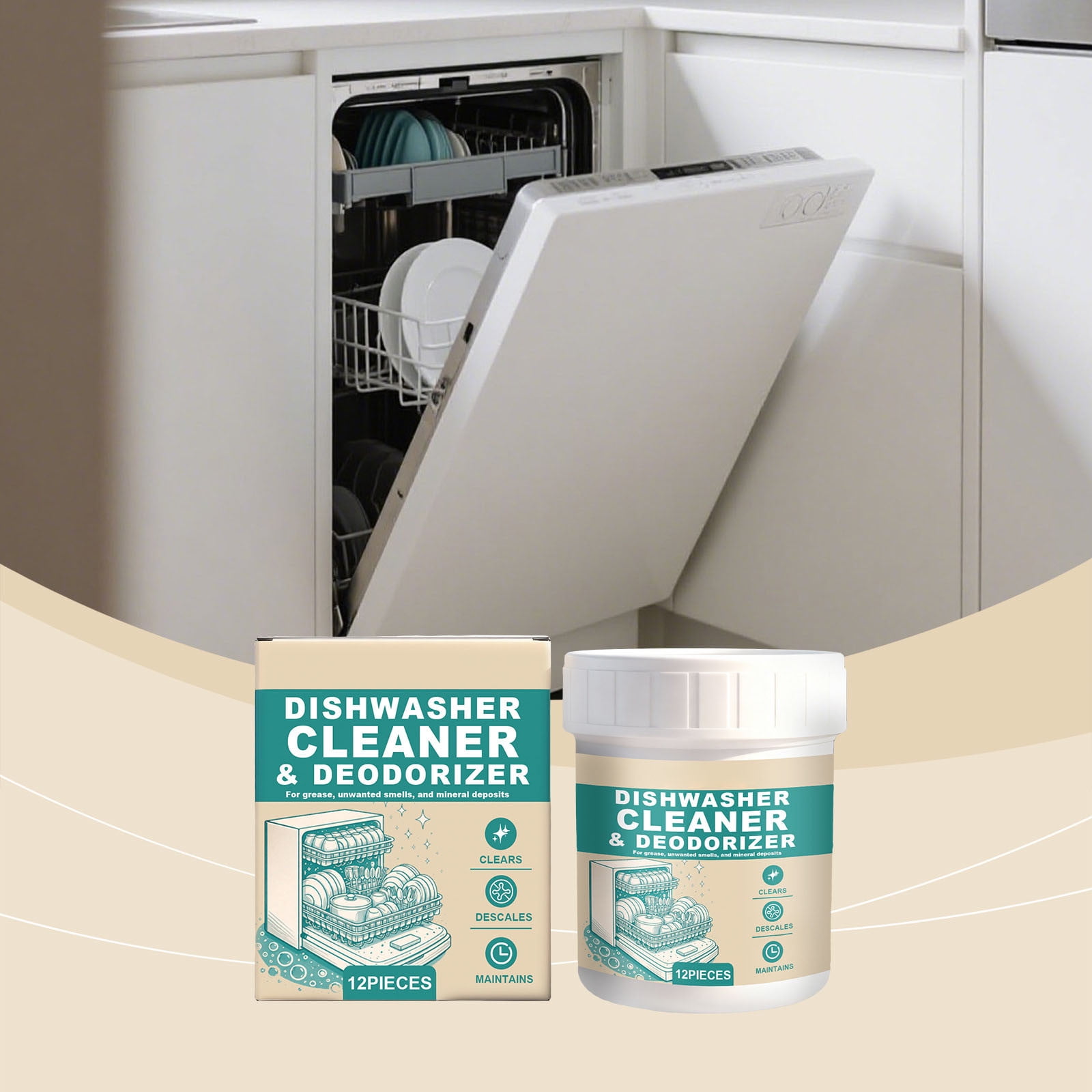 Hxlamzoo 12-Pack Dishwasher Cleaning and Deodorizing Tablets, Powerful ...