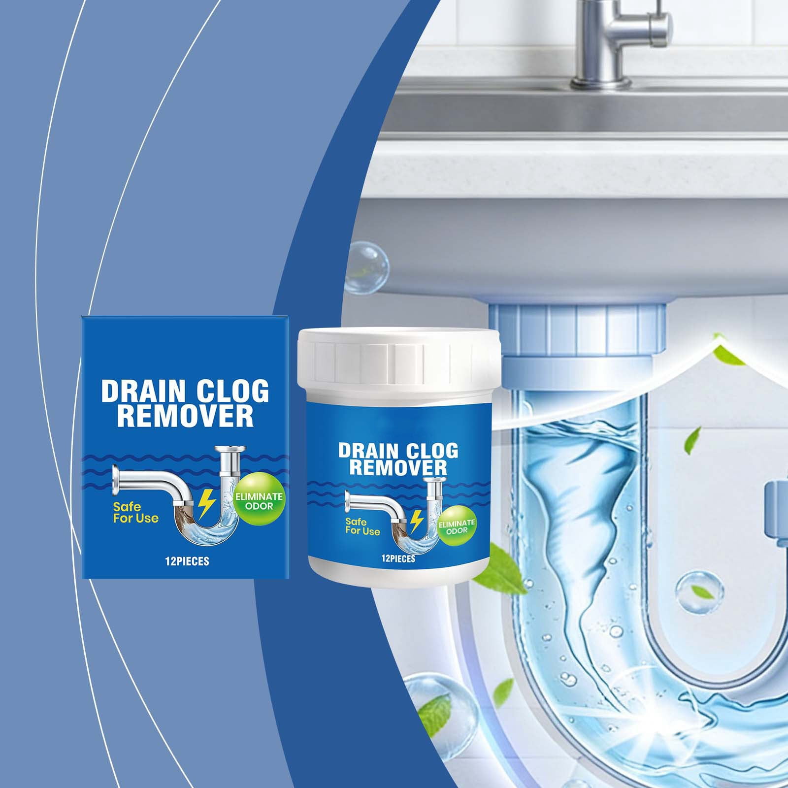 Hxlamzoo 12 Pcs Drain Cleaning Tablets Fast-Acting Enzyme Caustic Hair ...