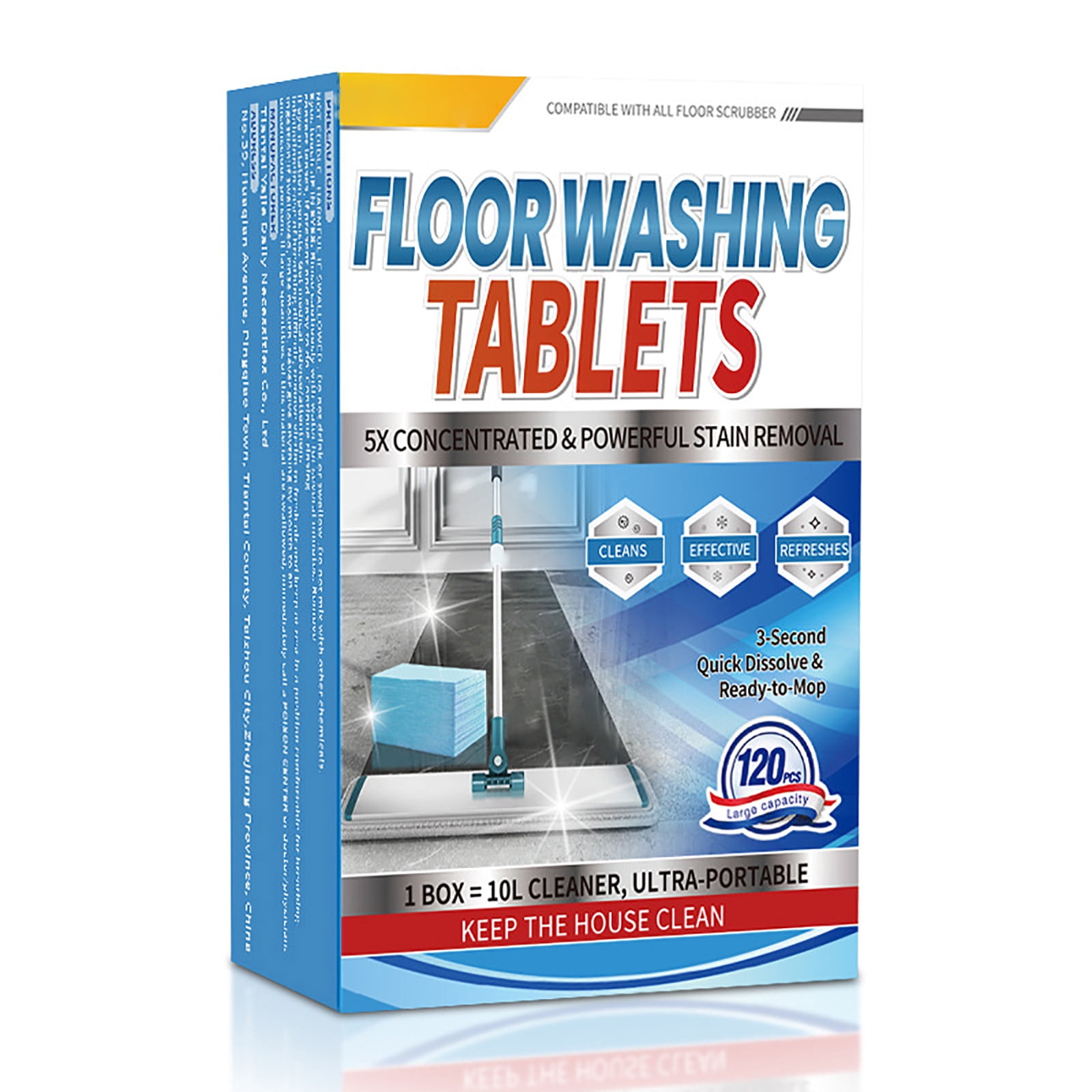 Hxlamzoo 120-Piece Fast-Dissolving Floor Cleaning Tablets with Deep ...