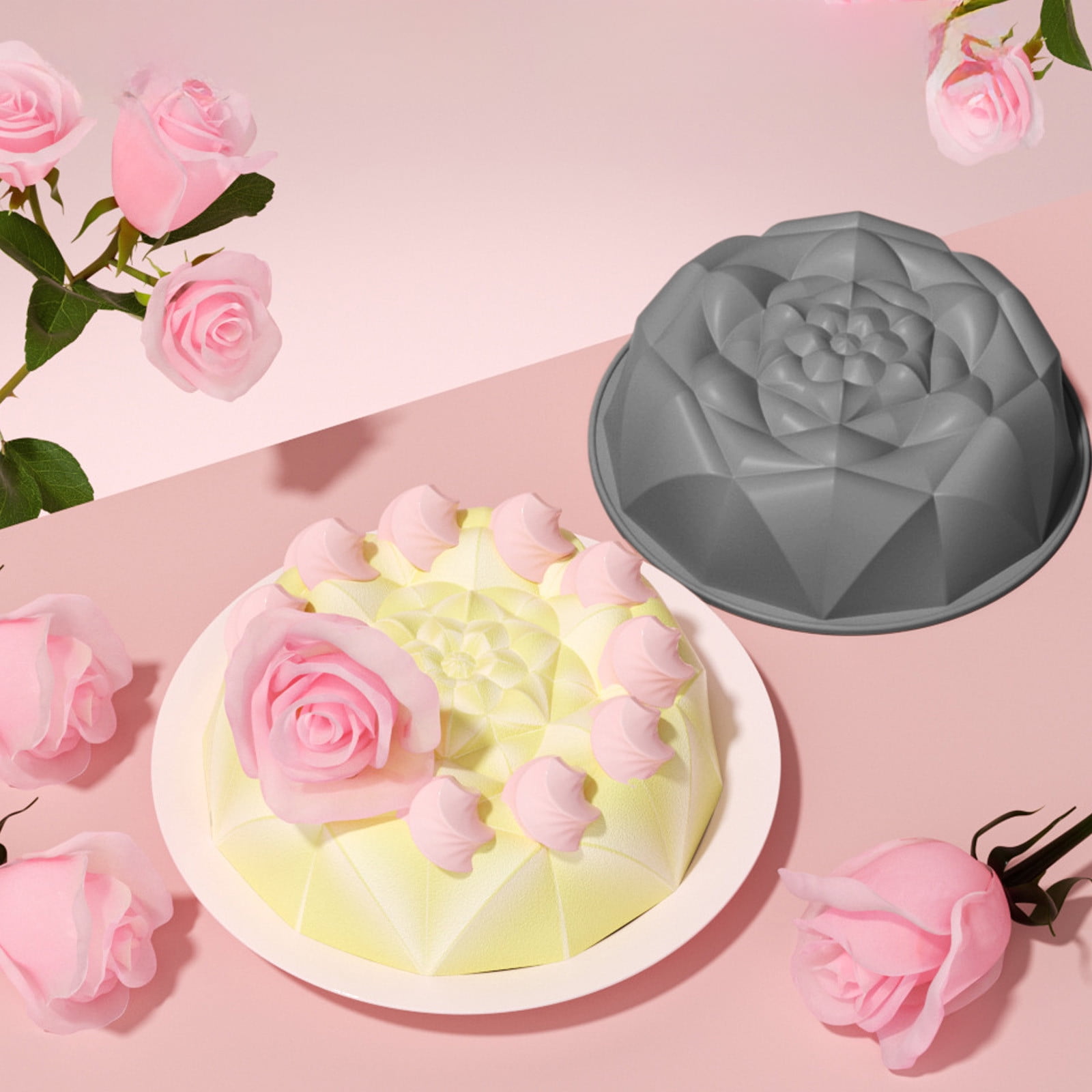 Hxlamzoo 1PC Rose Baking Tray Pastry Mold, Silicone Cake Mold - Leak ...
