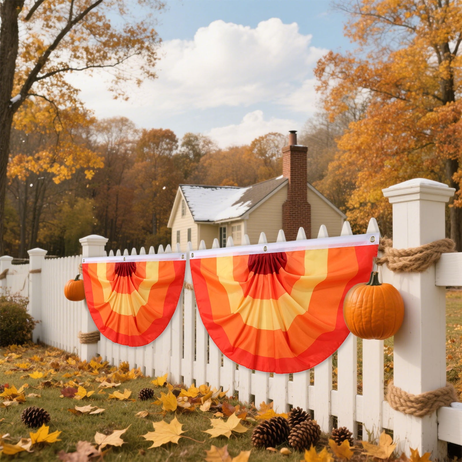 Hxlamzoo 2 Pack Thanksgiving Scalloped Flags - Double Stitched Edges ...