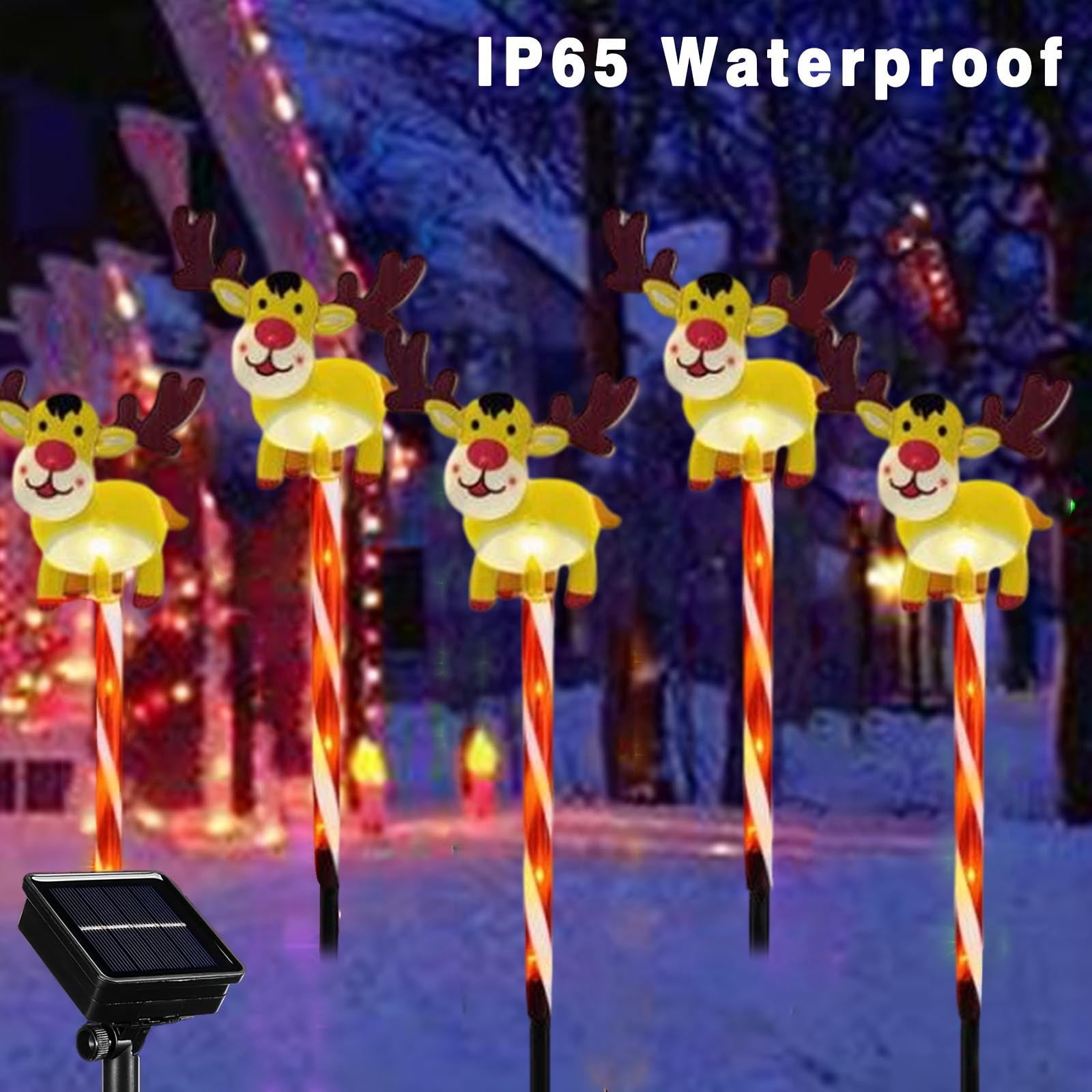 Hxlamzoo 5-Pack Solar Christmas Lights with Moving Santa Reindeer ...