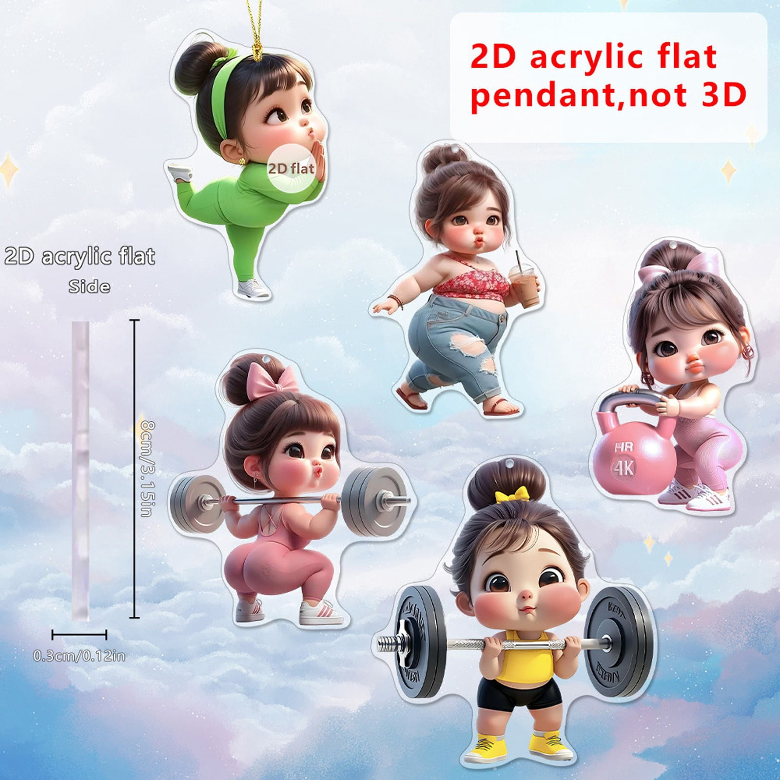 Hxlamzoo 5-Piece Fitness Girl Charms Set - 2D Flat Car & Backpack ...