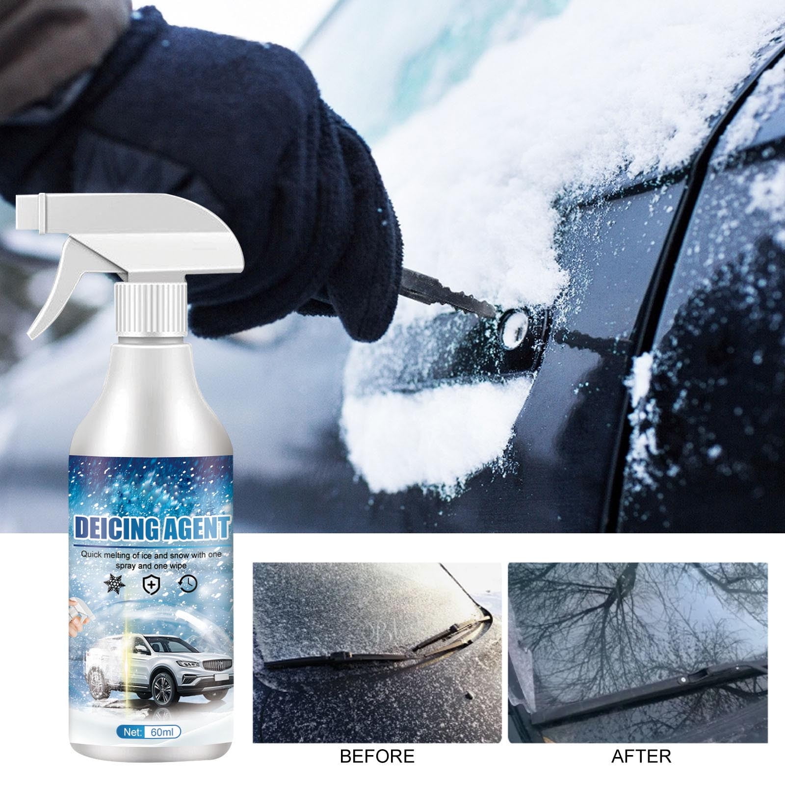 Hxlamzoo 600ml Deicing Spray Antifreeze Antifogging Antidust Fast ...