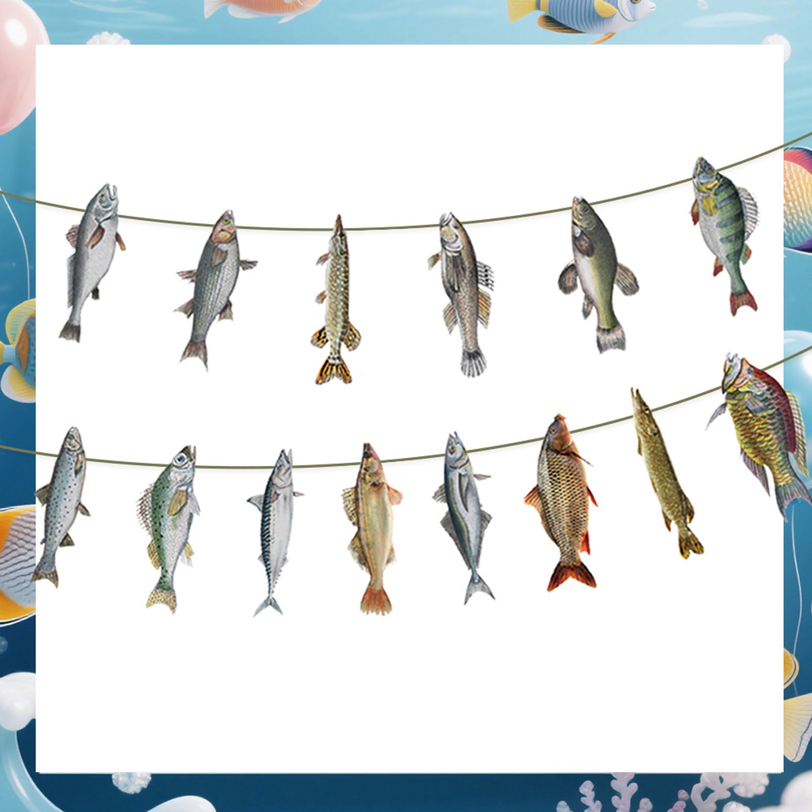 Hxlamzoo Angler Theme Party Decorations - Fish Pattern Paper Banners ...