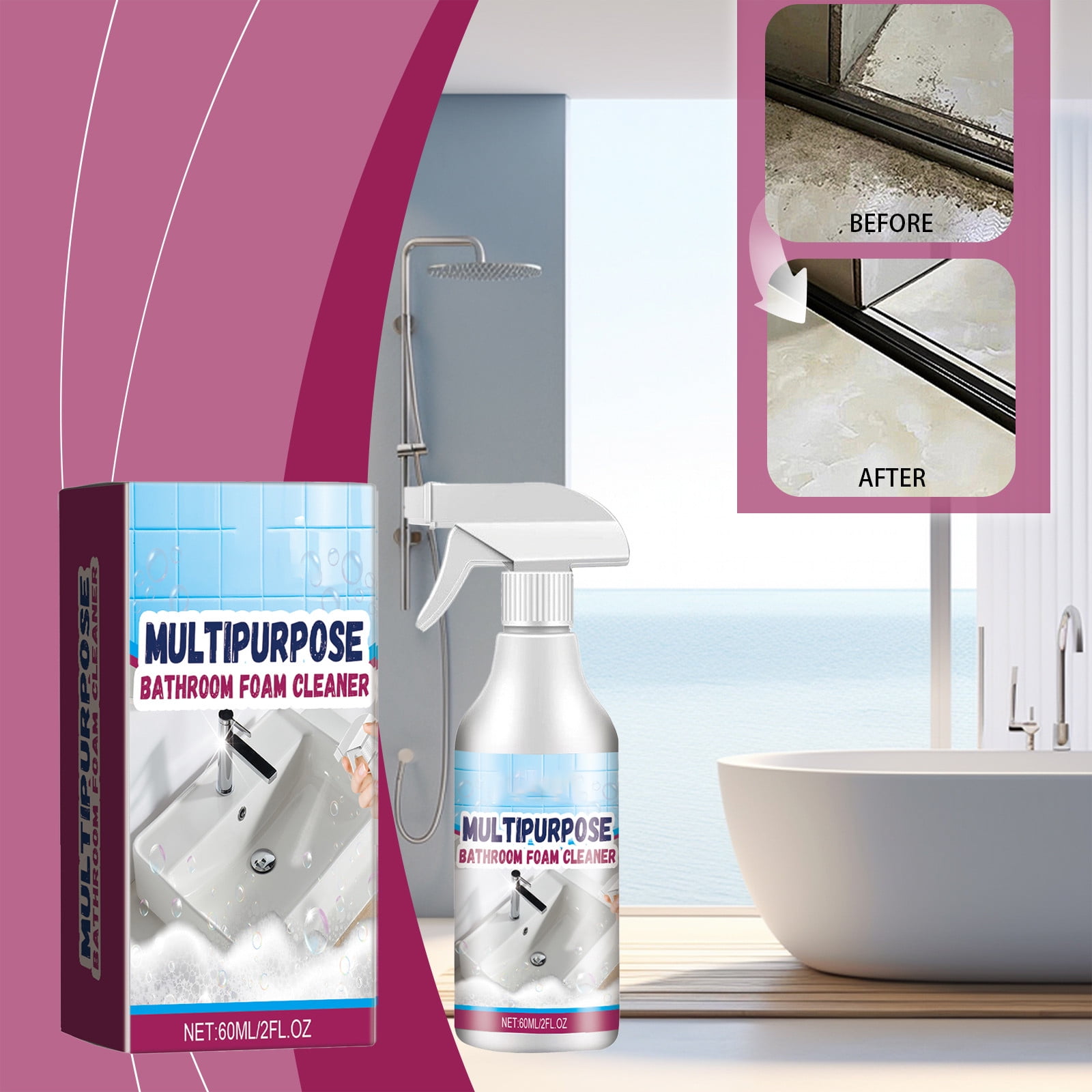 Hxlamzoo Bathroom Foam Cleaner Bathroom Glass Door Bathtub Tile Stain ...