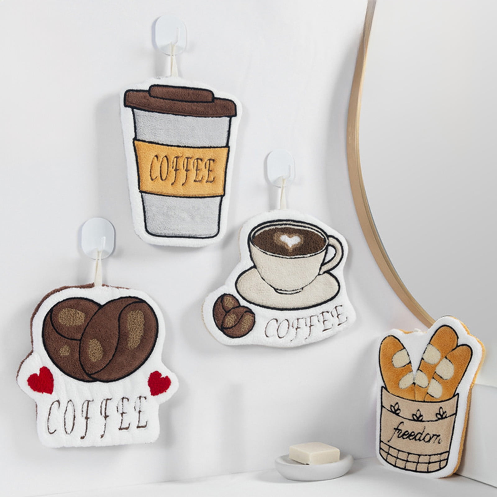Hxlamzoo Coffee Hand Towel Thick Coral Fleece Embroidered Towel Cute ...