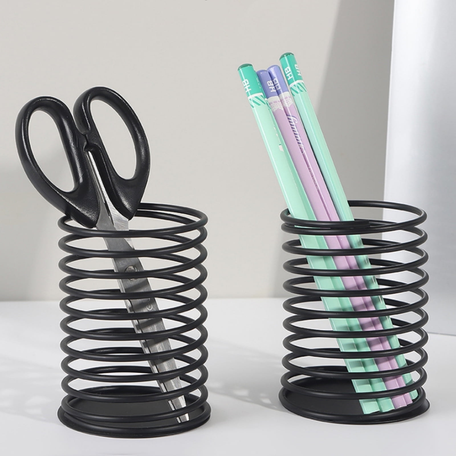 Hxlamzoo Creative Multipurpose Pen Holder for Desk, Black Spring Pencil ...