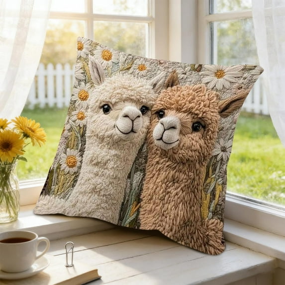 Hxlamzoo Cute Alpaca Pillow Cover Imitation Embroidery Short Plush ...