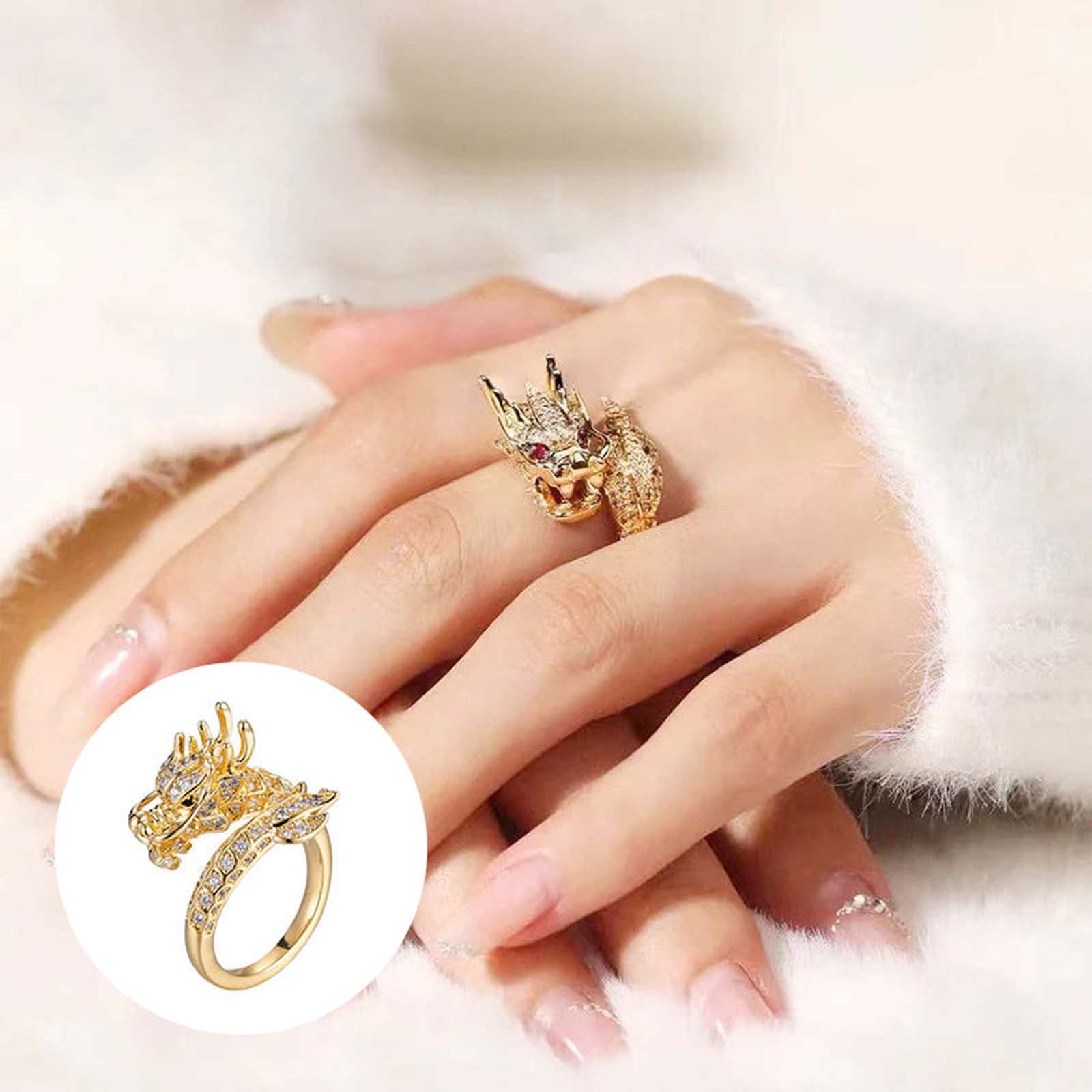 Hxlamzoo Delicate Dragon Open Adjustable Zirconia Good Luck Ring ...