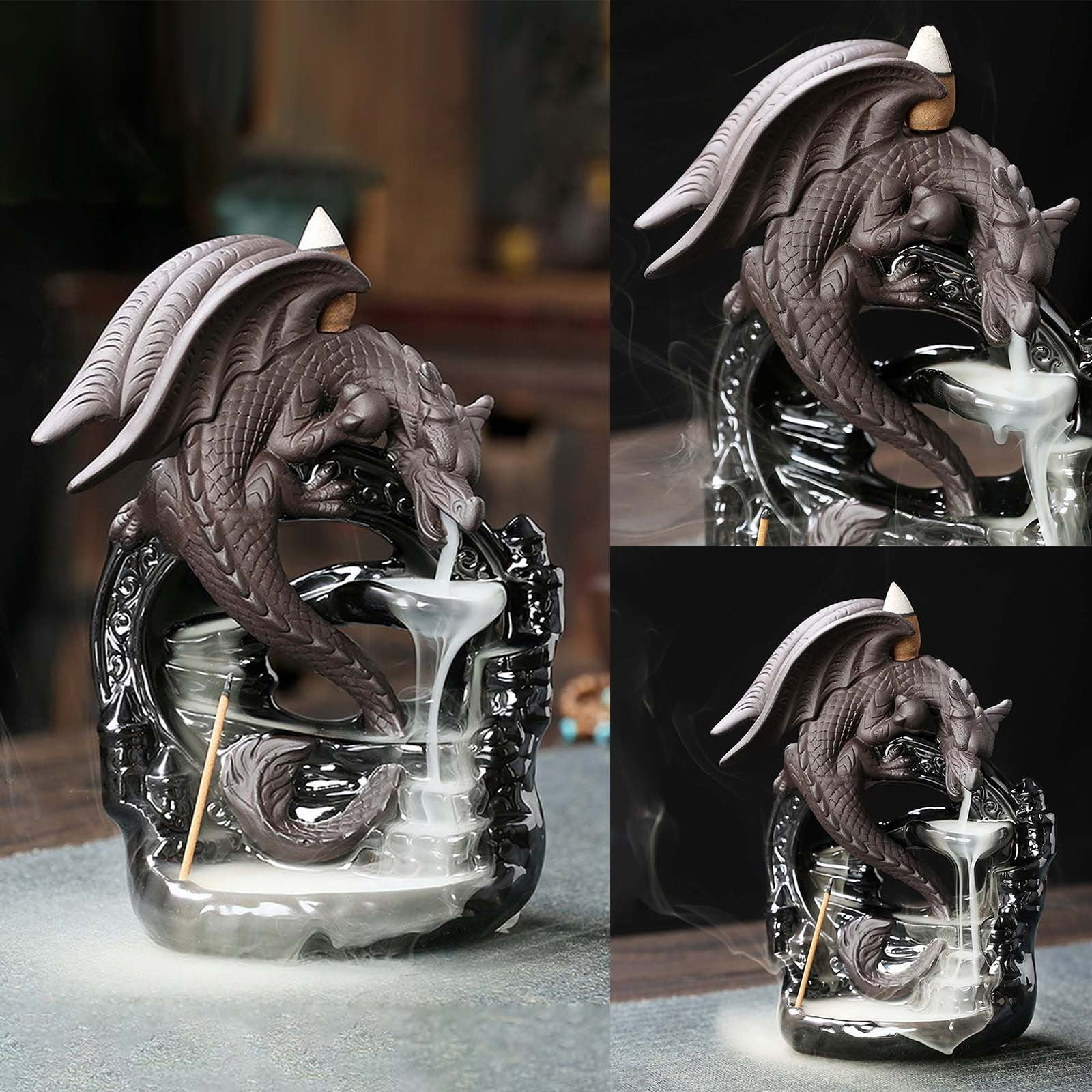 Hxlamzoo Dragon Backflow Incense Burner, Ceramic Incense Waterfall ...