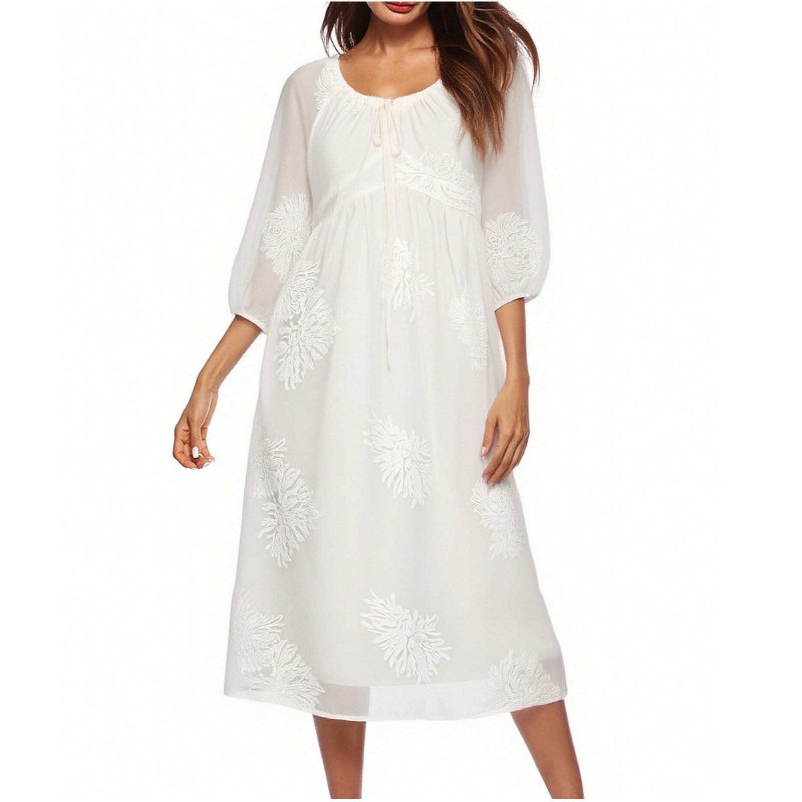 Hxlamzoo Dress for Women Mesh Solid Color V-Neck Short Sleeve Midi ...