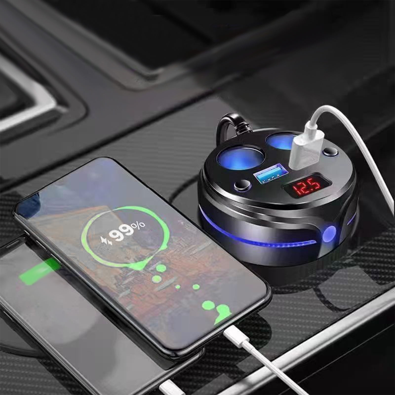 Hxlamzoo Dual USB Car Charger 120W Fast Charging with Smart Display ...