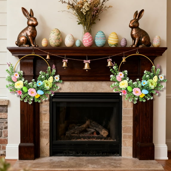 Hxlamzoo Easter Egg Wreath Plastic Multicolor Door Hanging for Easter ...