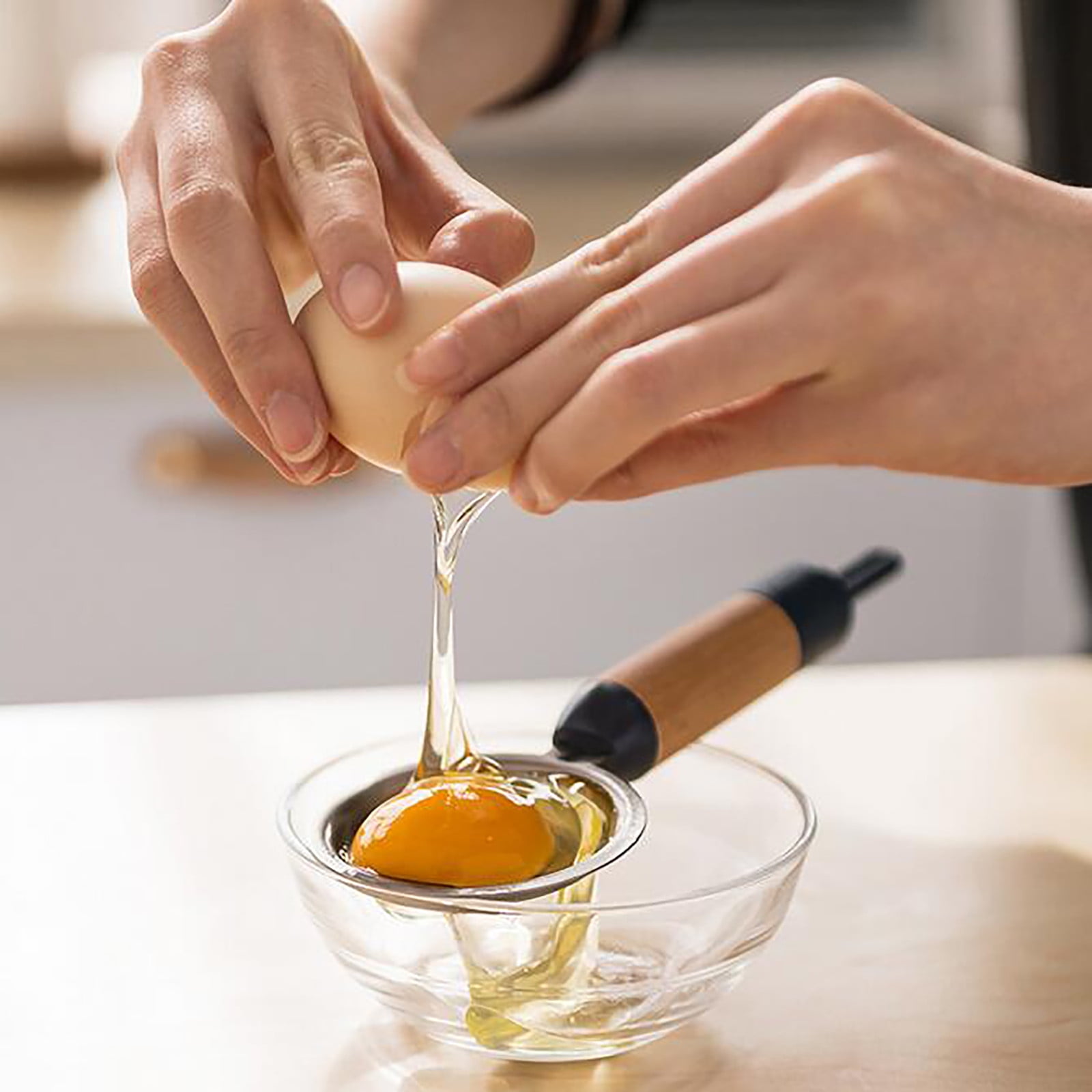 Hxlamzoo Egg Separator Stainless Steel with Wood Handle - Egg Yolk ...