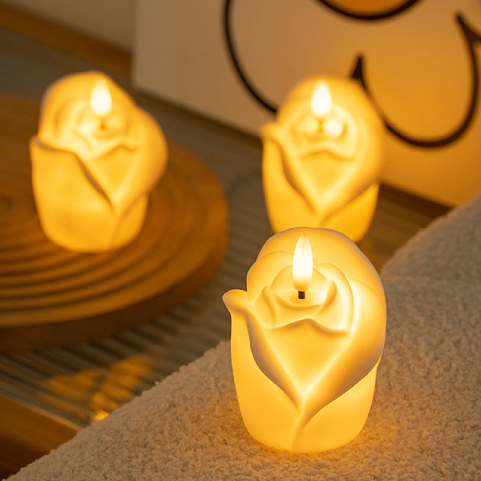 Hxlamzoo Elegant Rose Electronic Candle Lamp with Simulation Flame ...