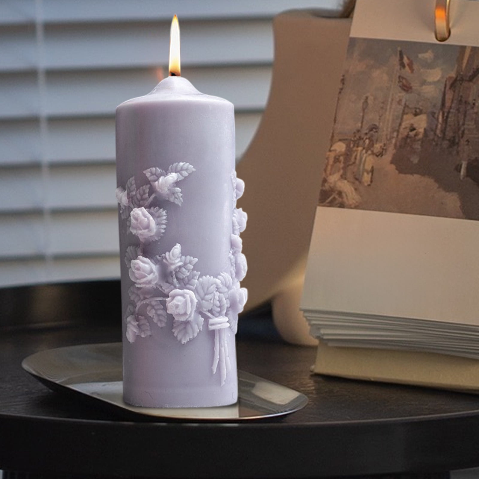 Hxlamzoo Embossed Rose Pillar Fragrant Candle for Wedding Birthday ...