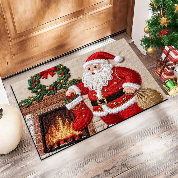 Hxlamzoo Festive Merry Christmas Doormat - Red Xmas Tree All-Weather ...
