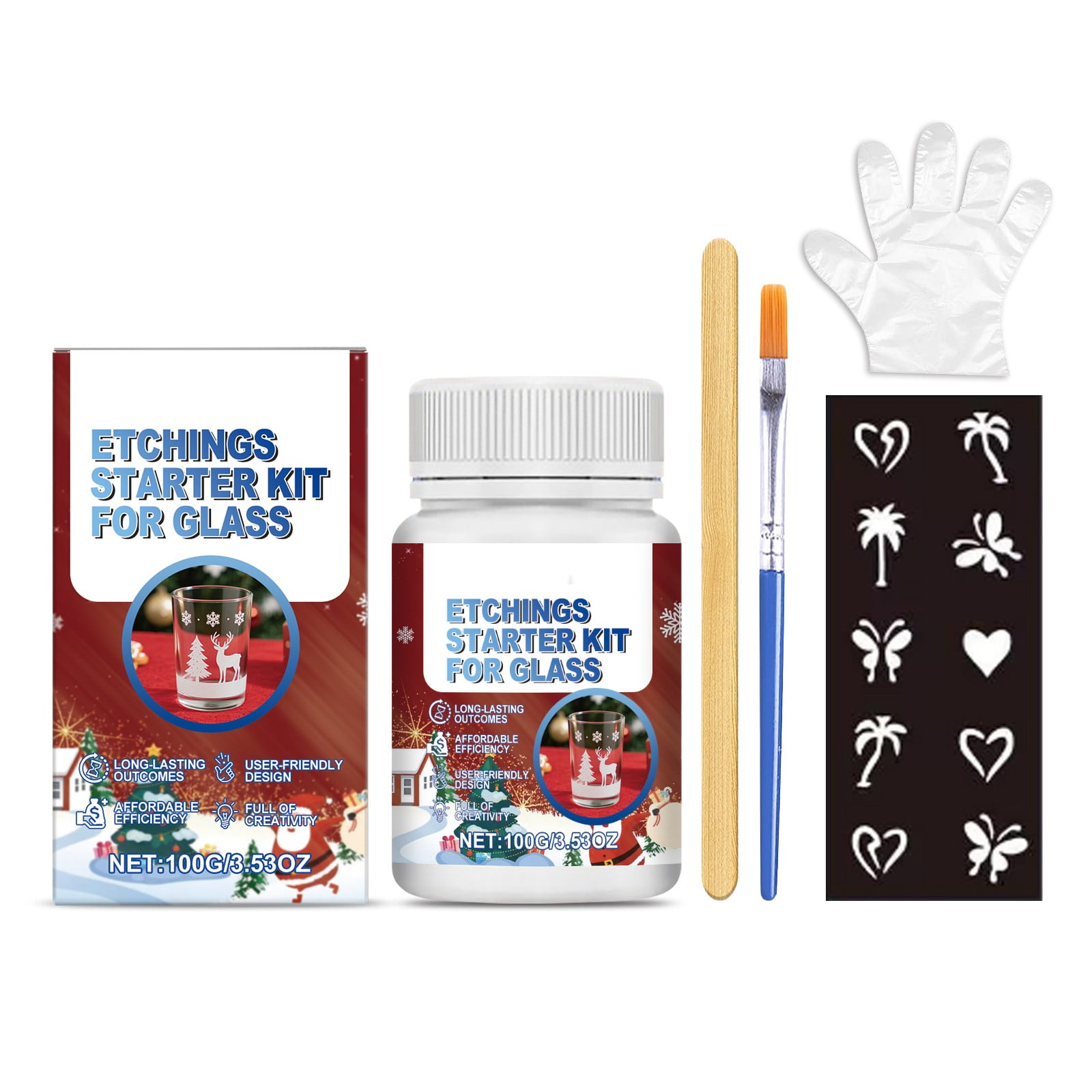 Hxlamzoo Glass Etching Kit with Stencil, Brush & Non-Fading Paste, 100g ...